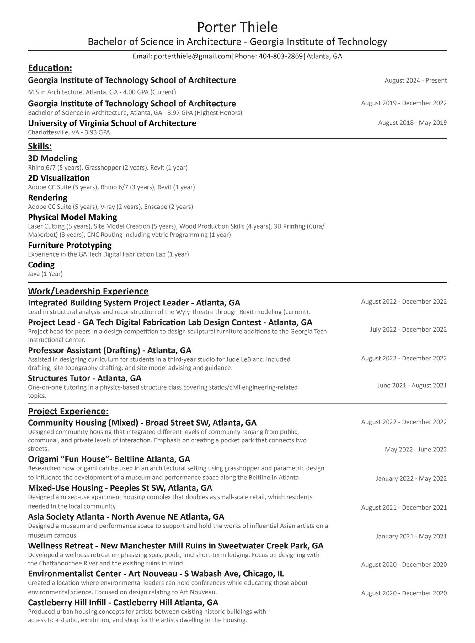Architecture Resume - Porter Thiele 2 - 12 - 2025 by porterthiele - Issuu