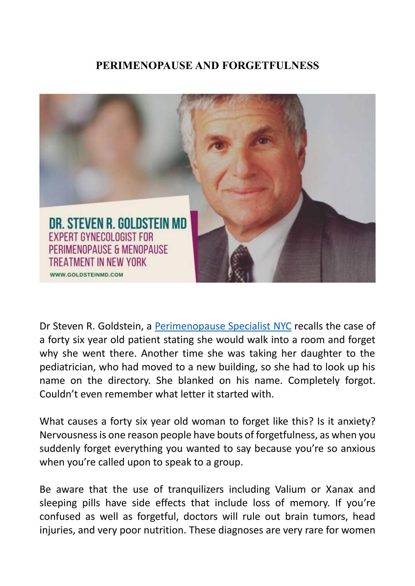 PERIMENOPAUSE AND FORGETFULNESS by GoldsteinMD - Issuu