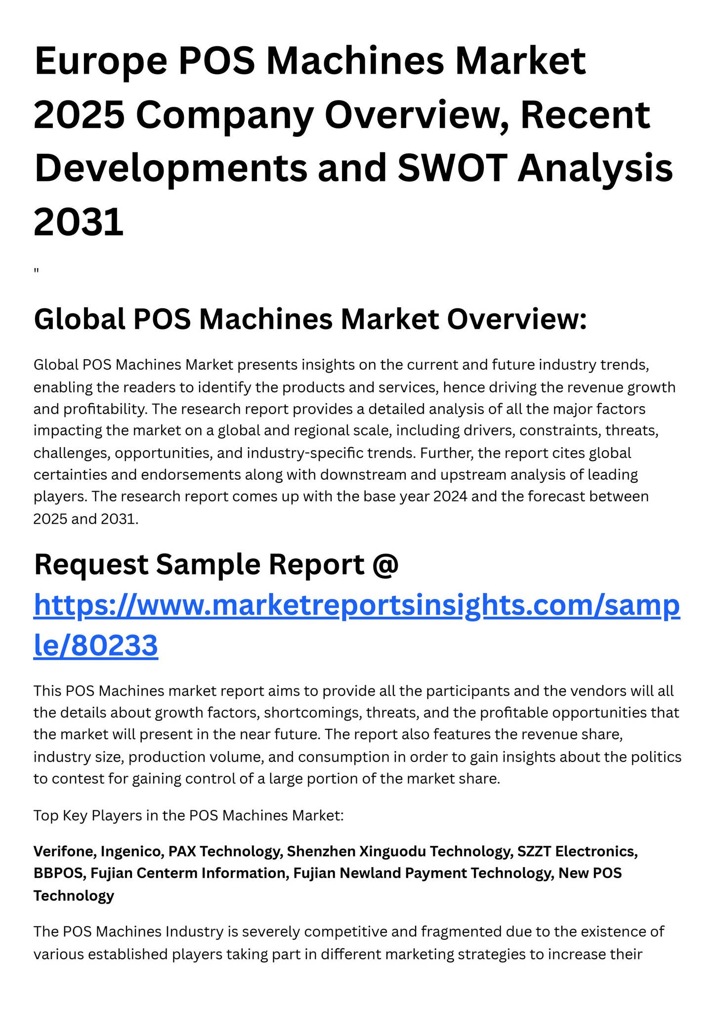 Europe POS Machines Market 2025 Company Overview, Recent Developments ...