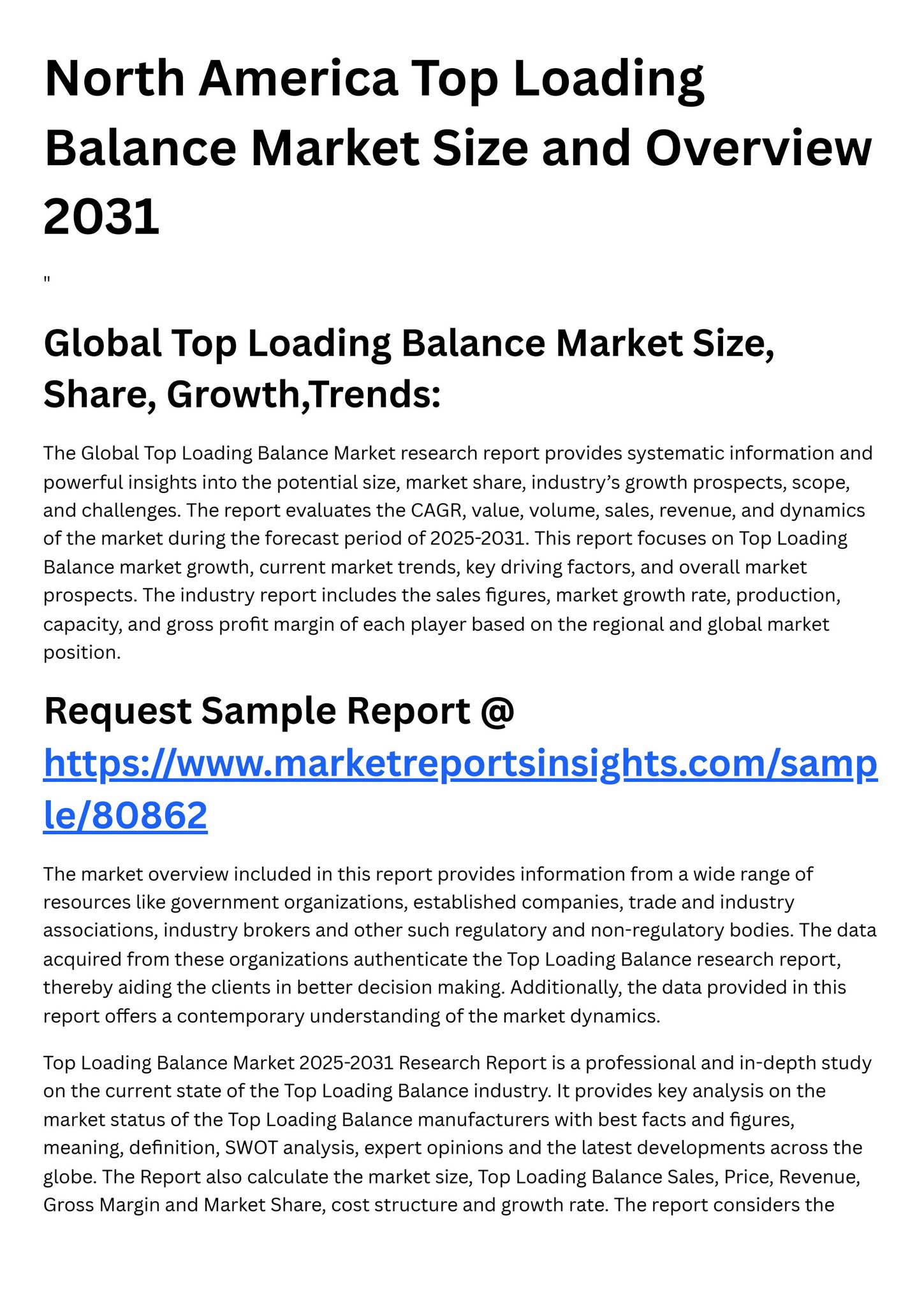 North America Top Loading Balance Market Size and Overview 2031 by ...