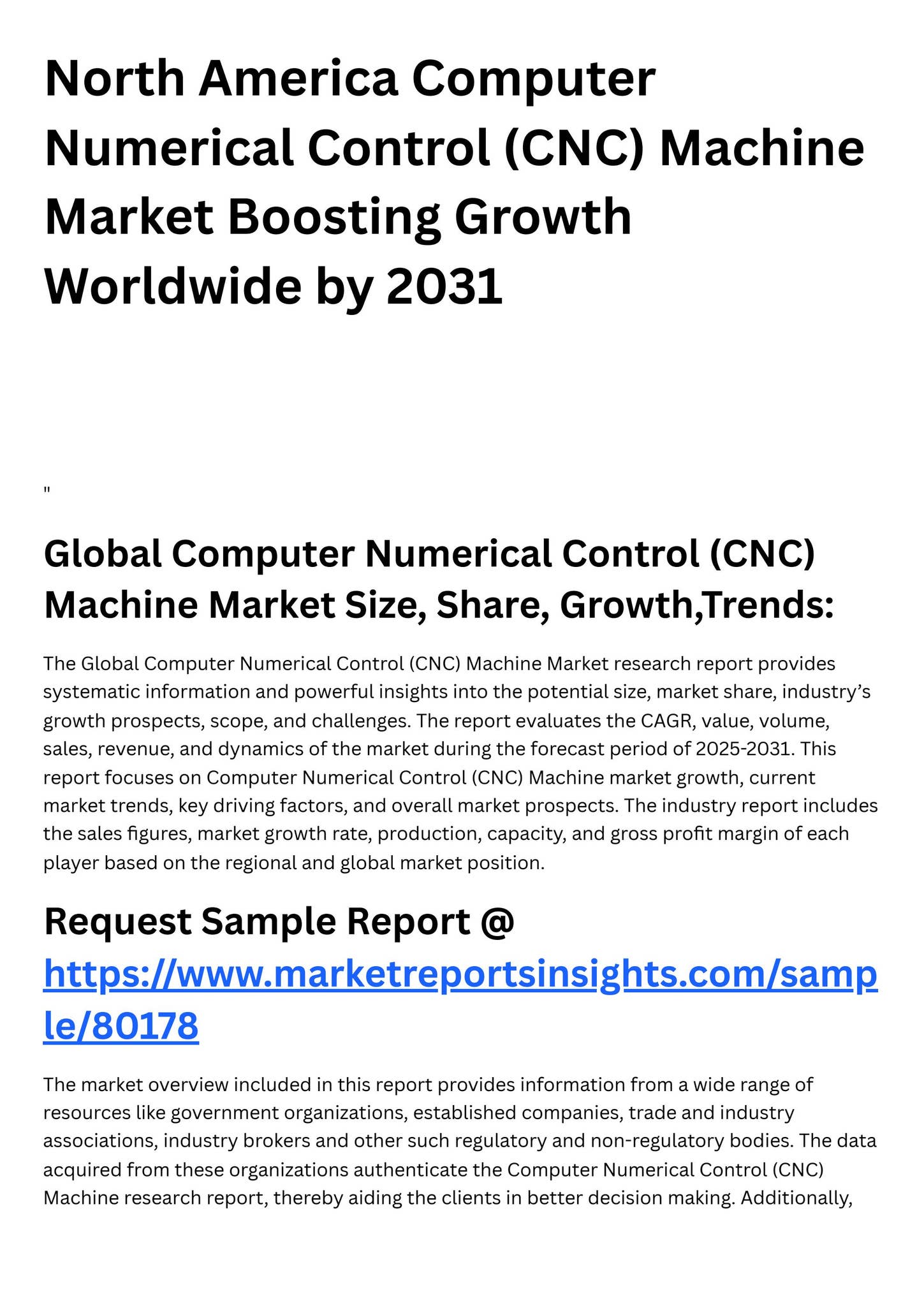 North America Computer Numerical Control (CNC) Machine Market Boosting ...