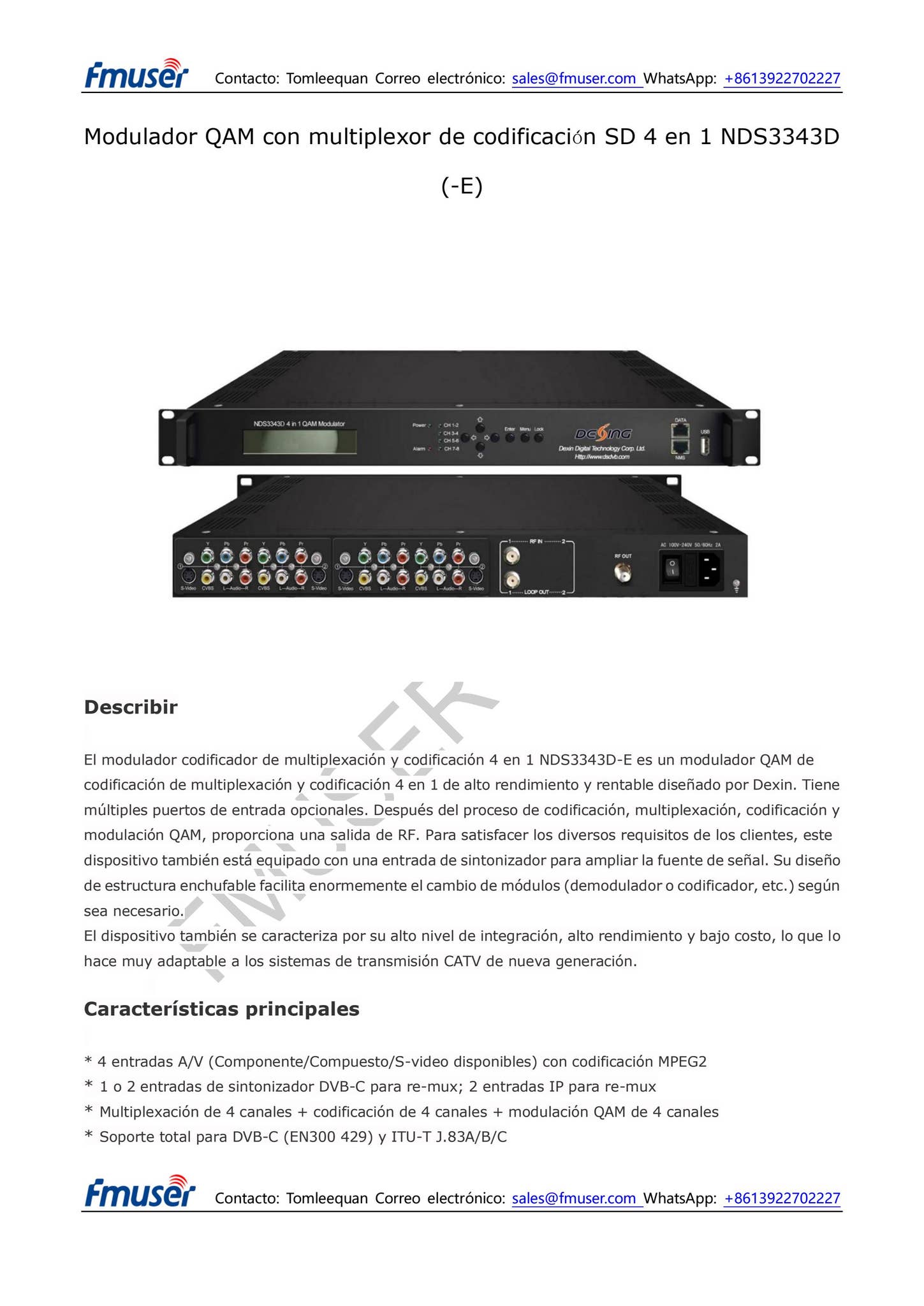 Modulador QAM con multiplexor de señal SD 4 en 1 NDS3343D-E by FMUSER ...