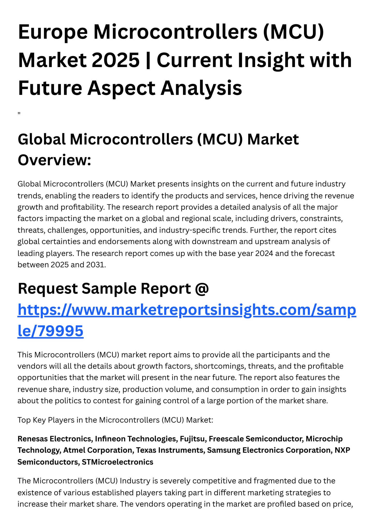 Europe Microcontrollers (MCU) Market 2025 Current Insight with Future Aspect Analysis by ...