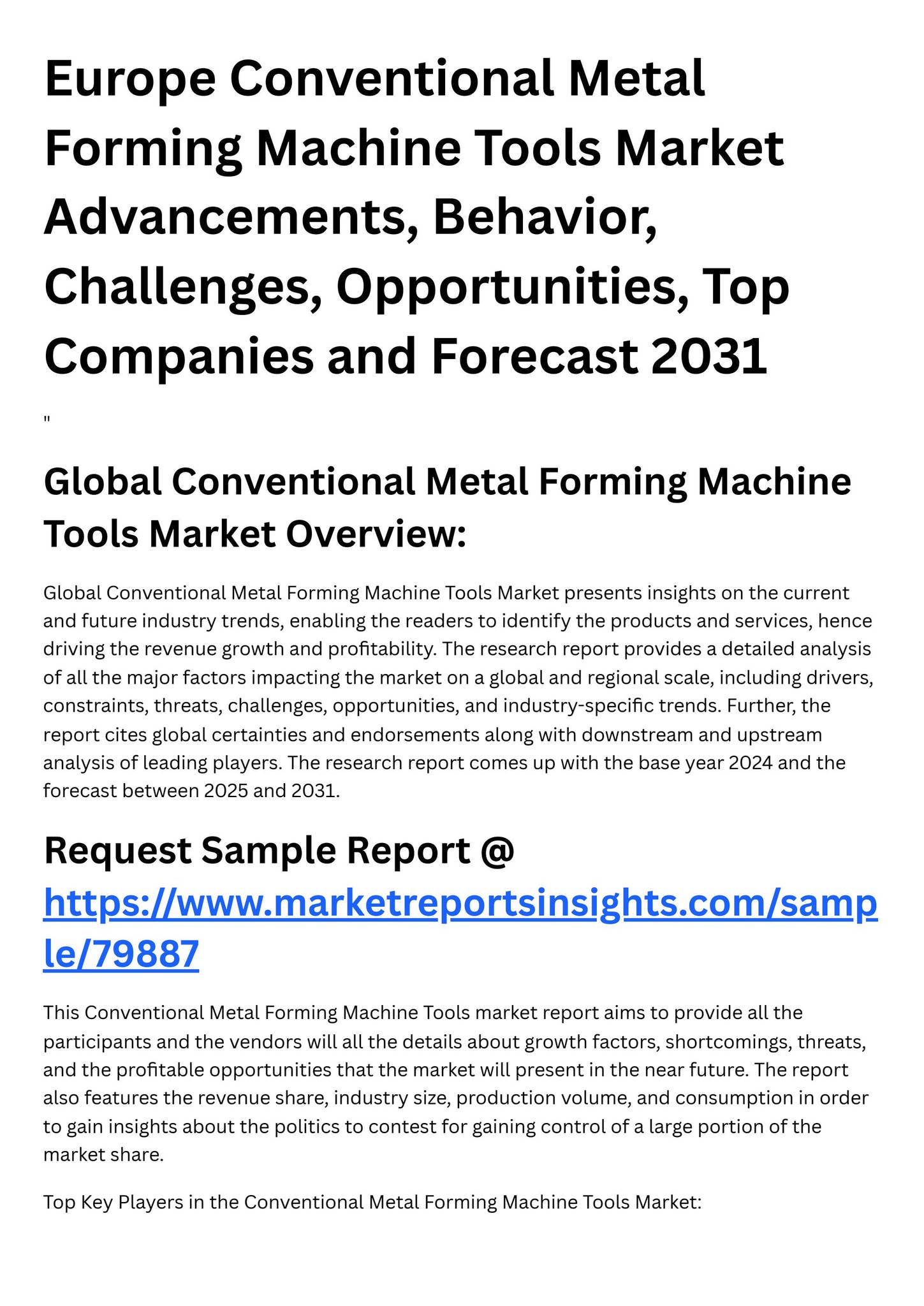 Europe Conventional Metal Forming Machine Tools Market Advancements ...