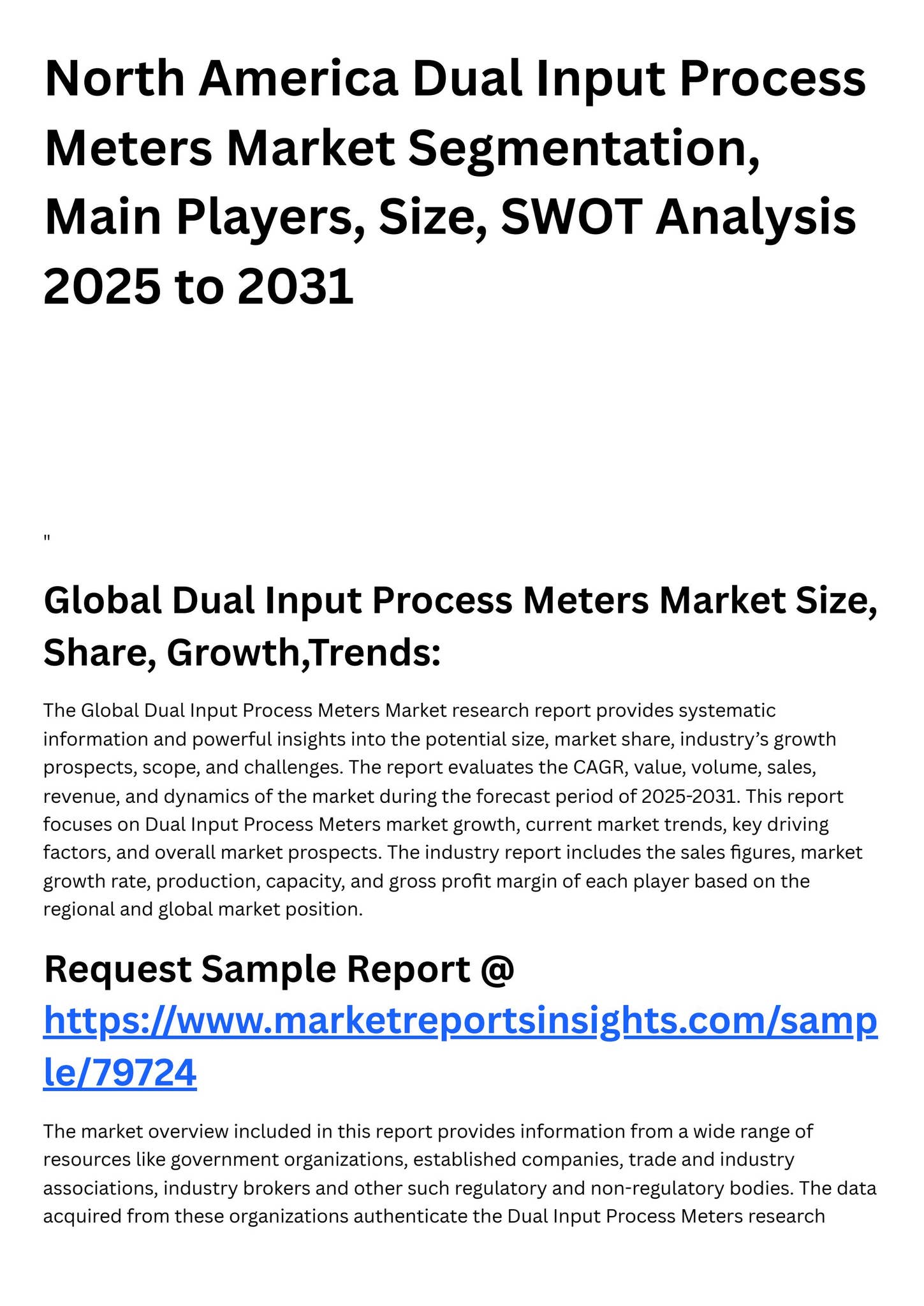 North America Dual Input Process Meters Market Segmentation, Main ...