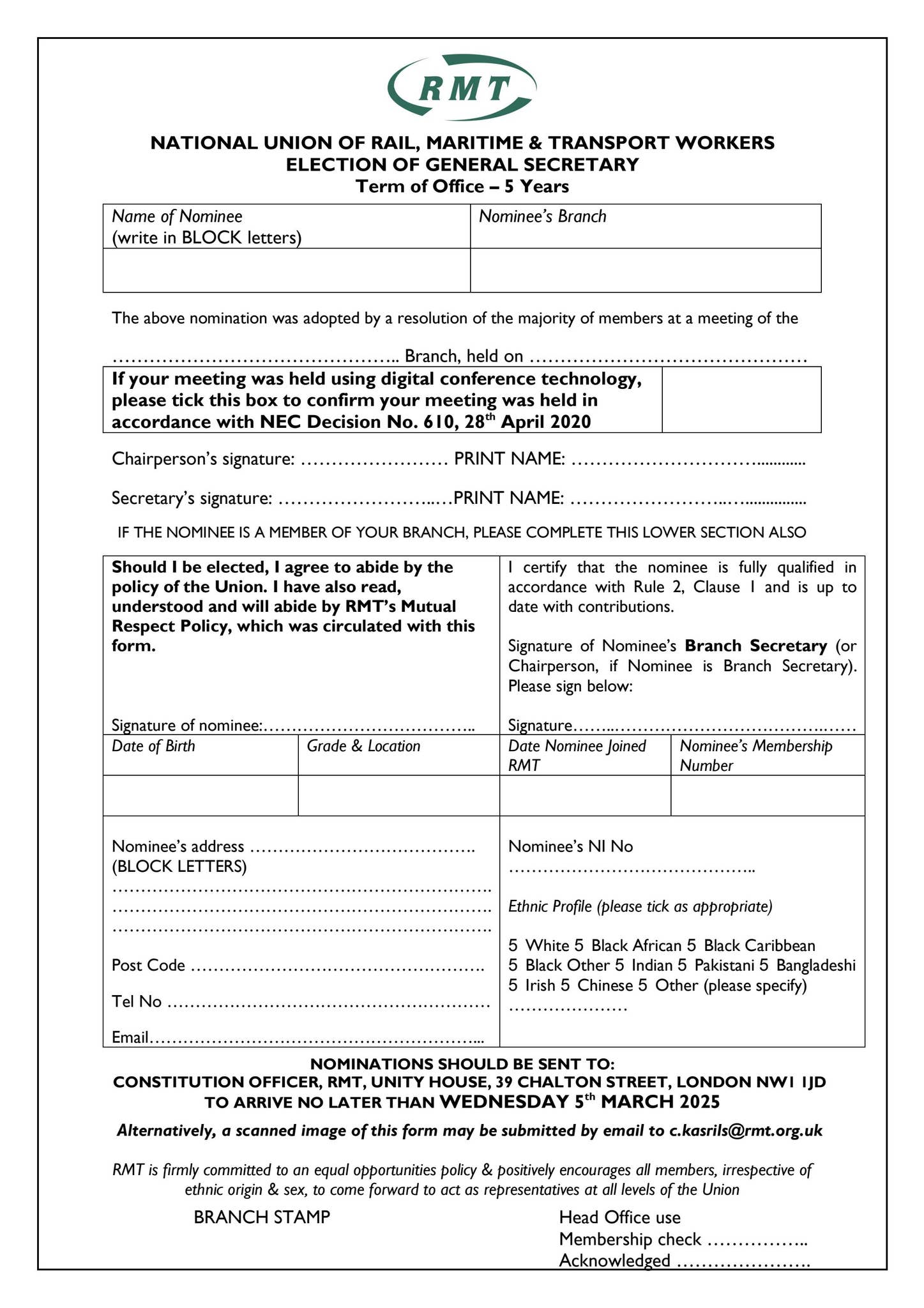 Nomination Form - General Secretary[64] by RMT Union - Issuu