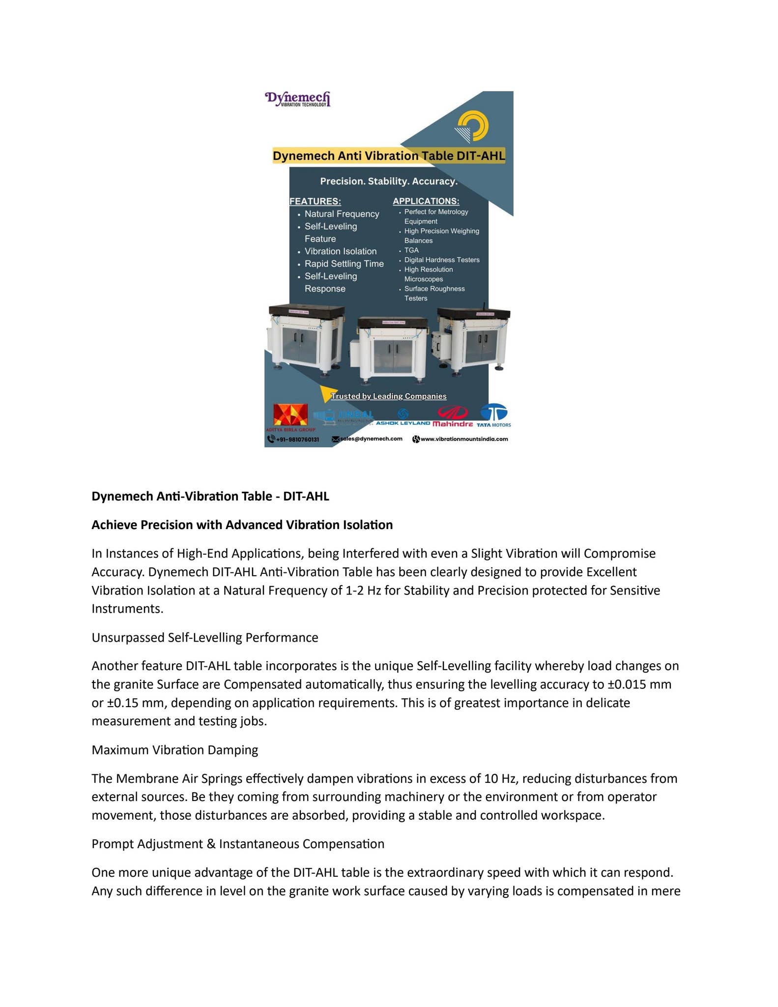 Dynemech Anti-Vibration Table - DIT-AHL by Dynemech AntiVibration Mounts - Issuu