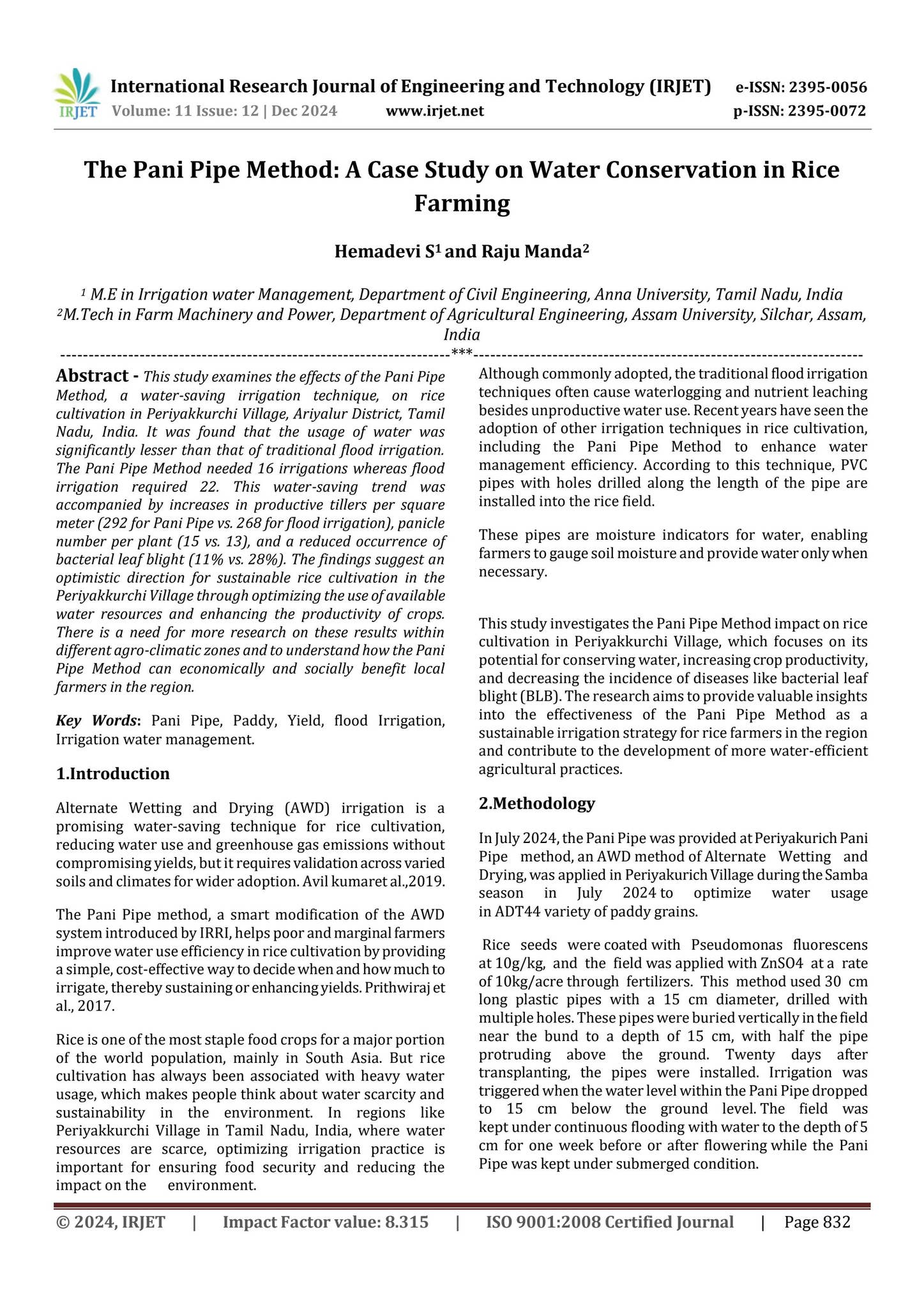 The Pani Pipe Method: A Case Study on Water Conservation in Rice ...