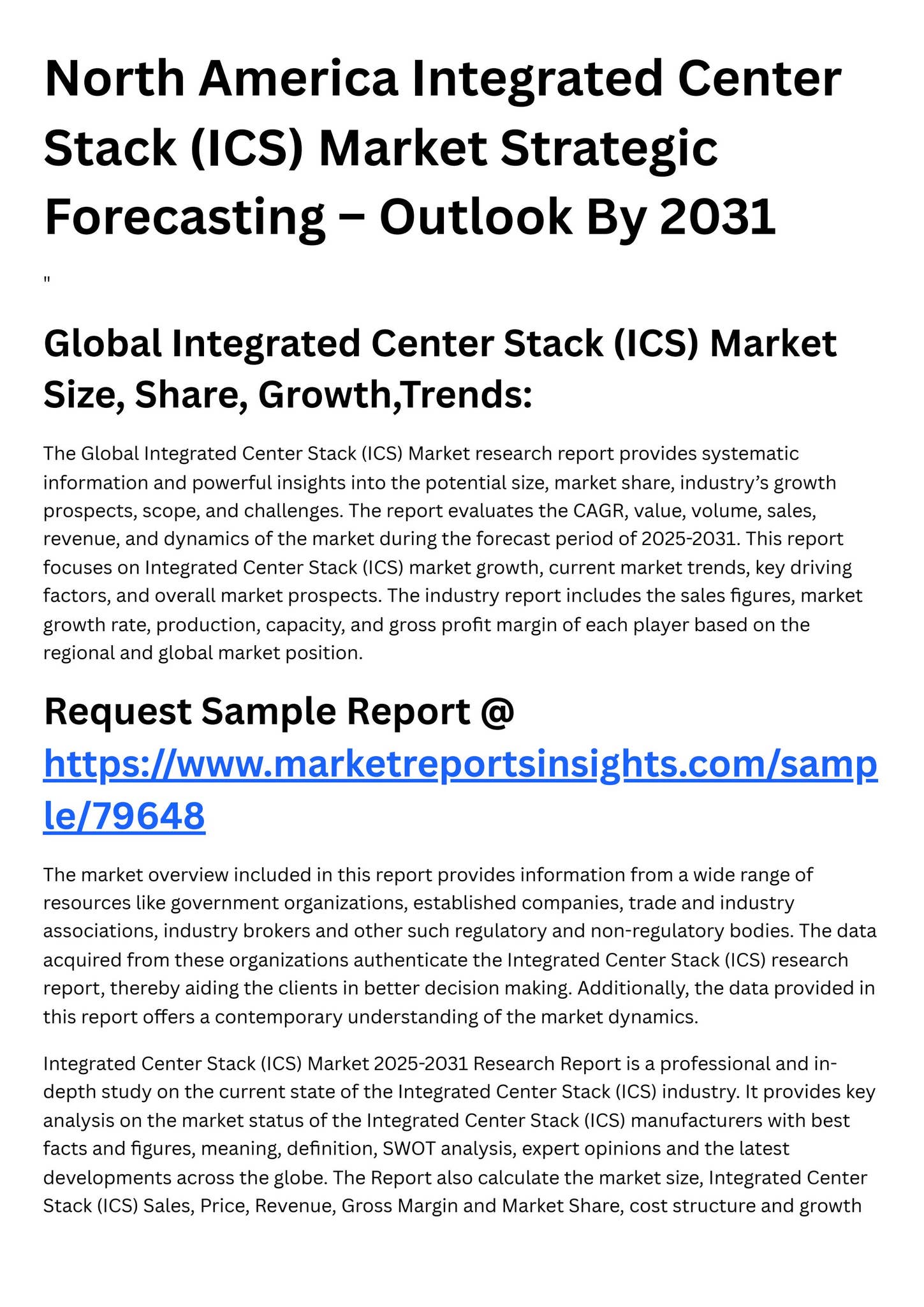 North America Integrated Center Stack (ICS) Market Strategic ...