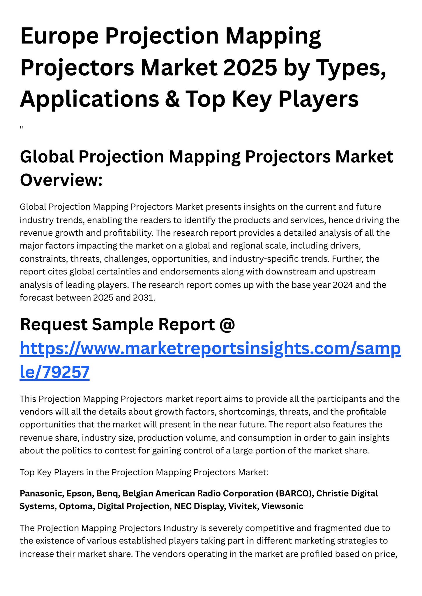 Europe Projection Mapping Projectors Market 2025 by Types, Applications ...