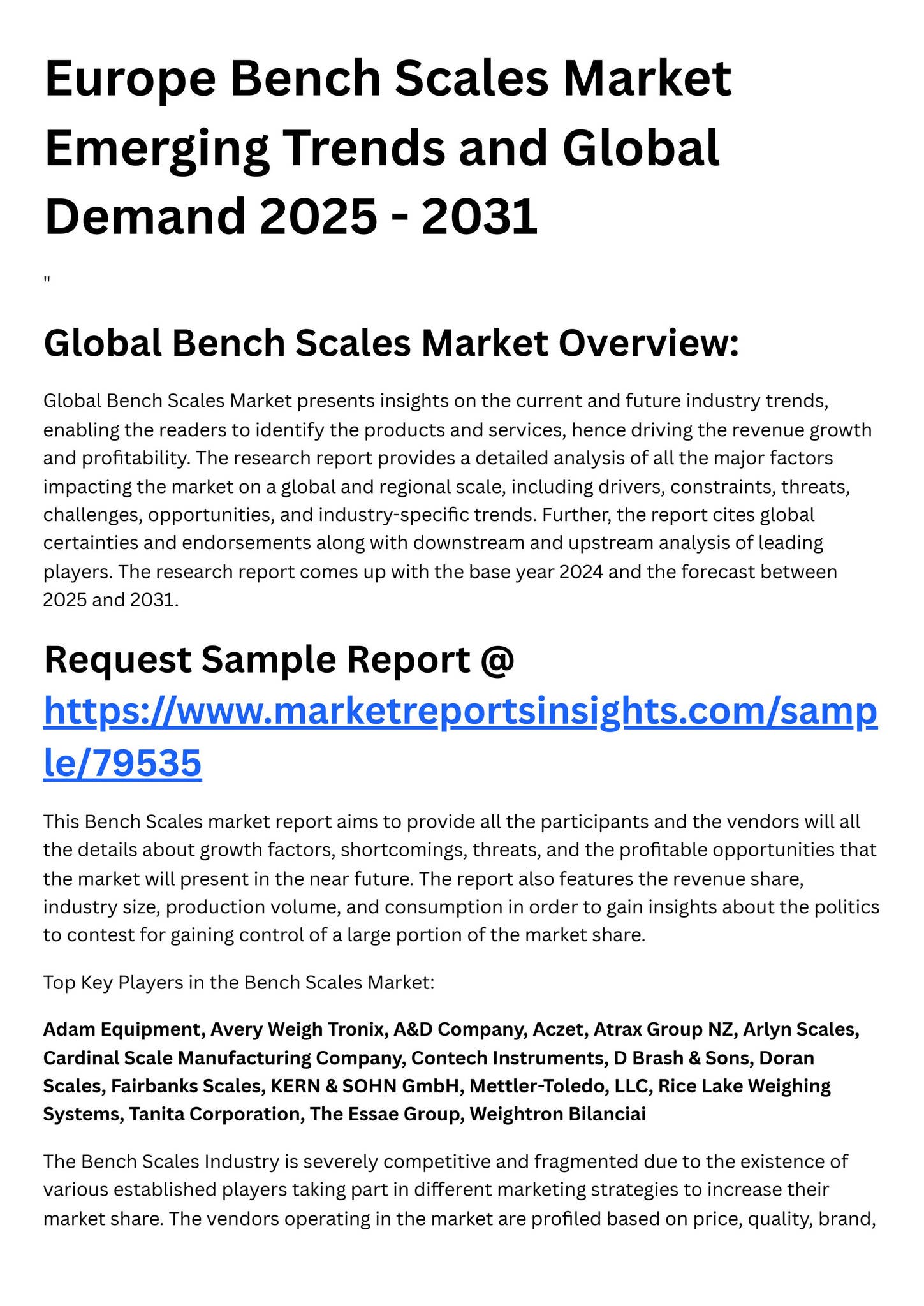 Europe Bench Scales Market Emerging Trends and Global Demand 2025 ...