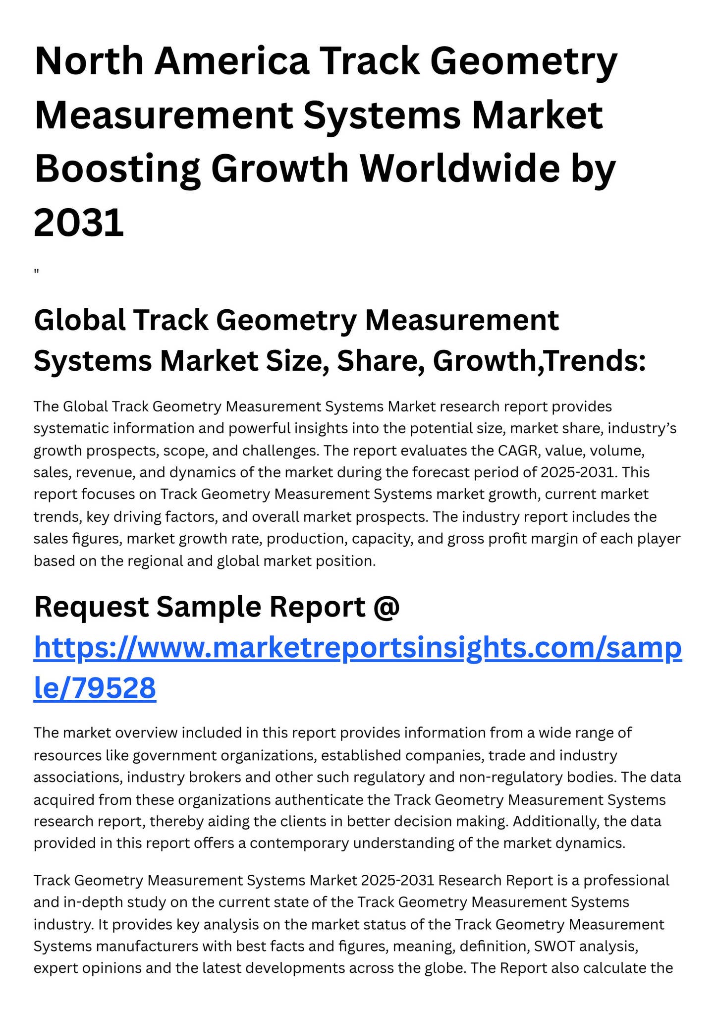 North America Track Geometry Measurement Systems Market Boosting Growth ...