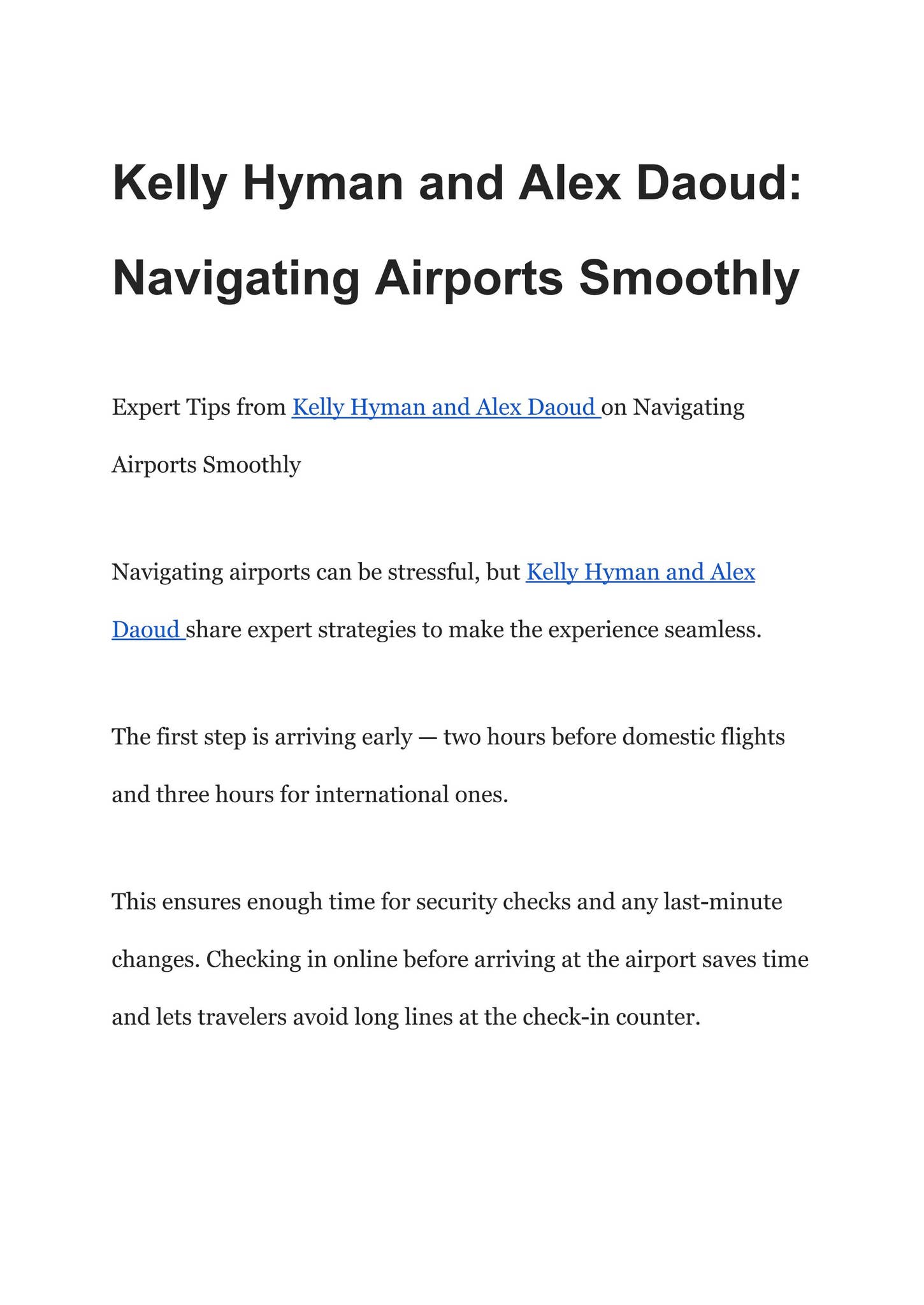 Kelly Hyman and Alex Daoud Navigating Airports Smoothly by Kelly Hyman ...