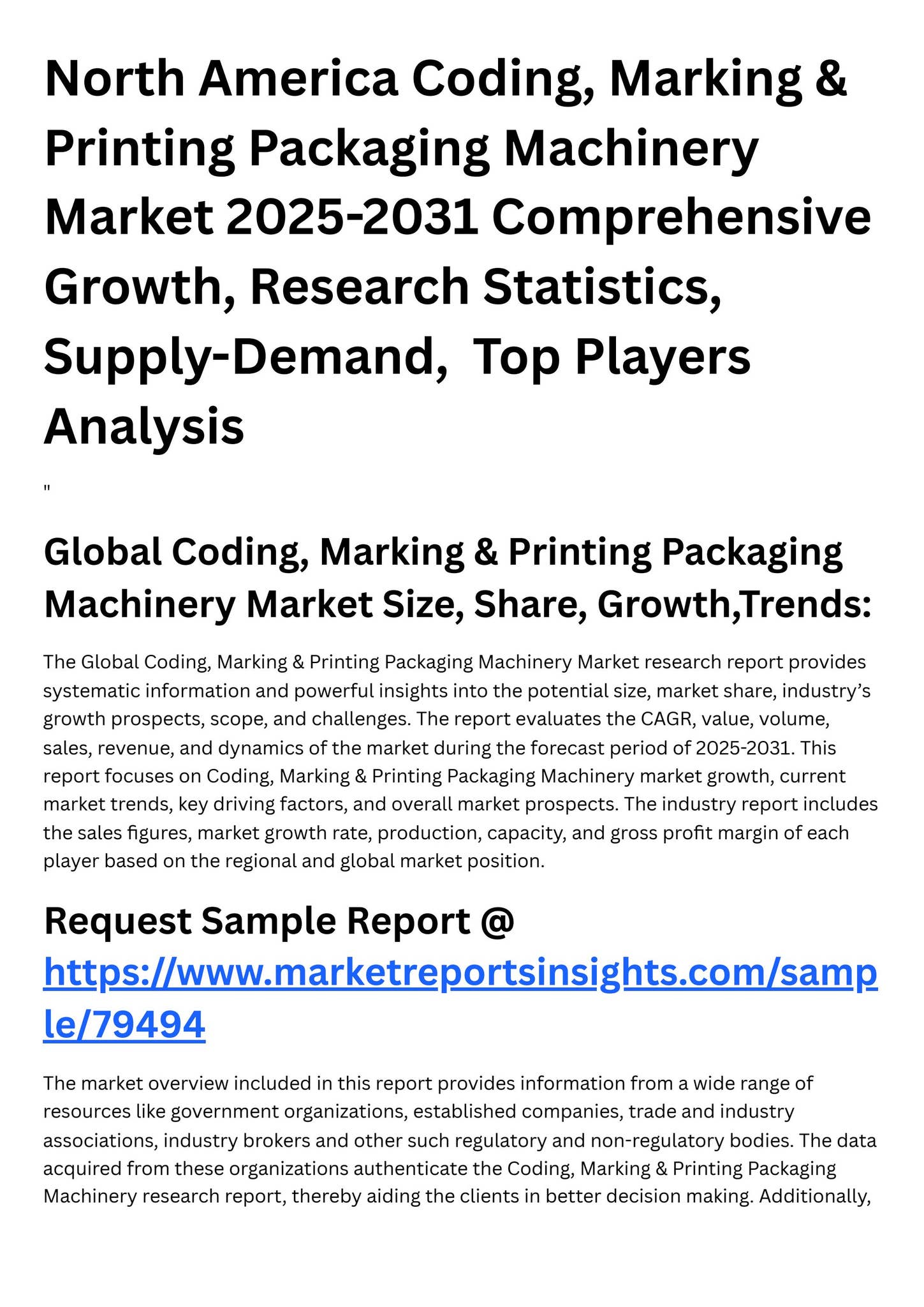 North America Coding, Marking & Printing Packaging Machinery Market ...
