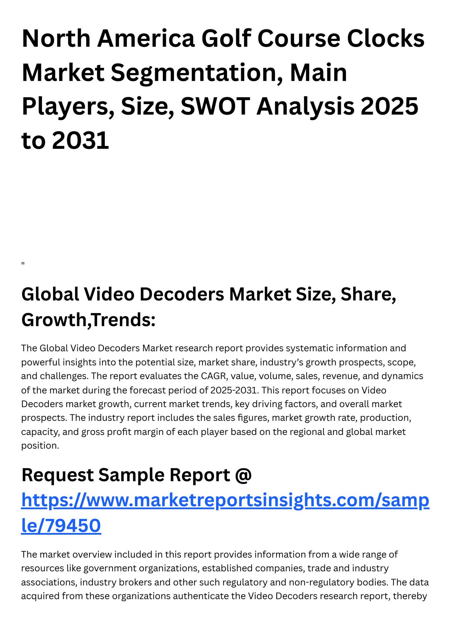 North America Golf Course Clocks Market Segmentation, Main Players ...