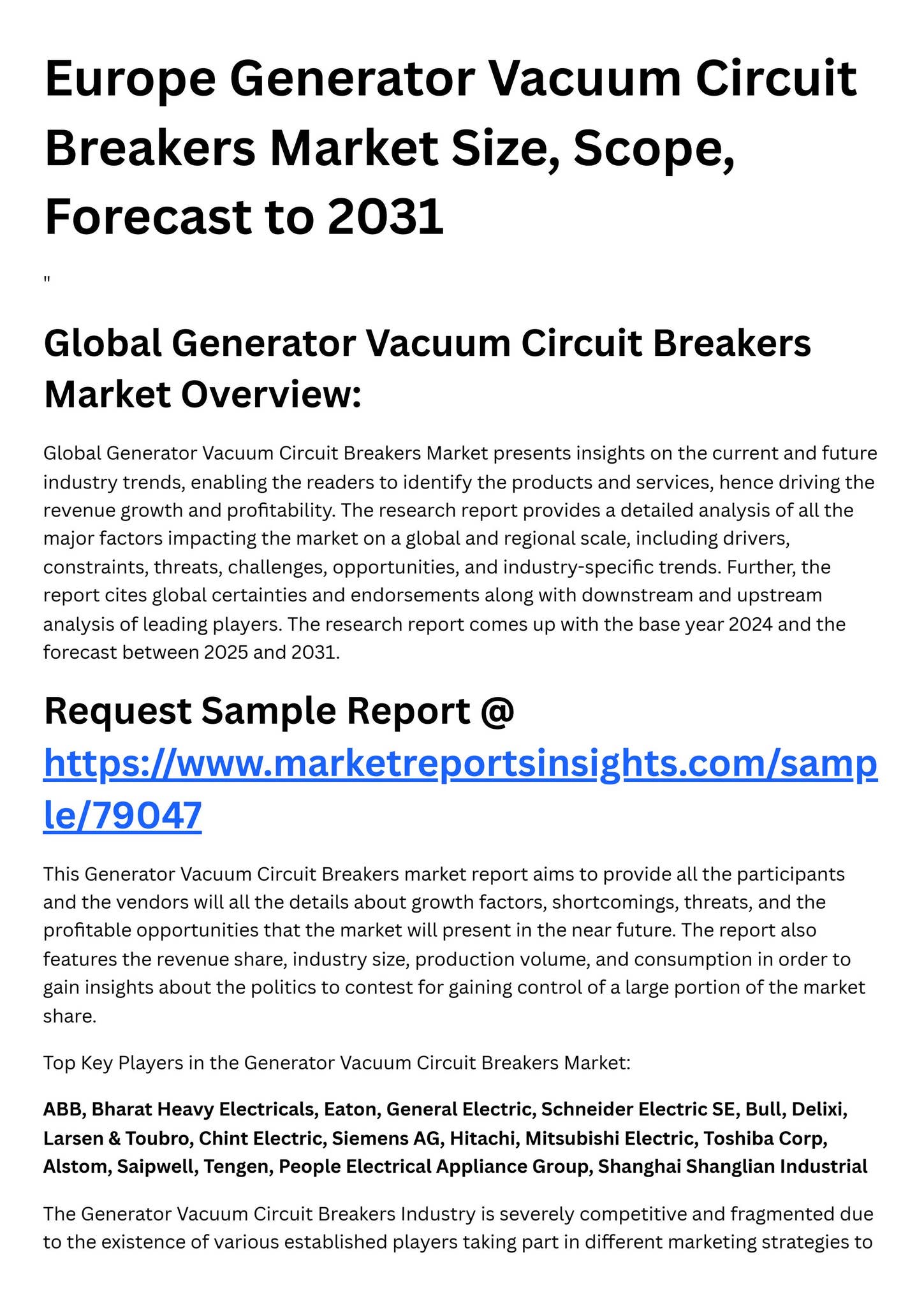 Europe Generator Vacuum Circuit Breakers Market Size, Scope, Forecast ...