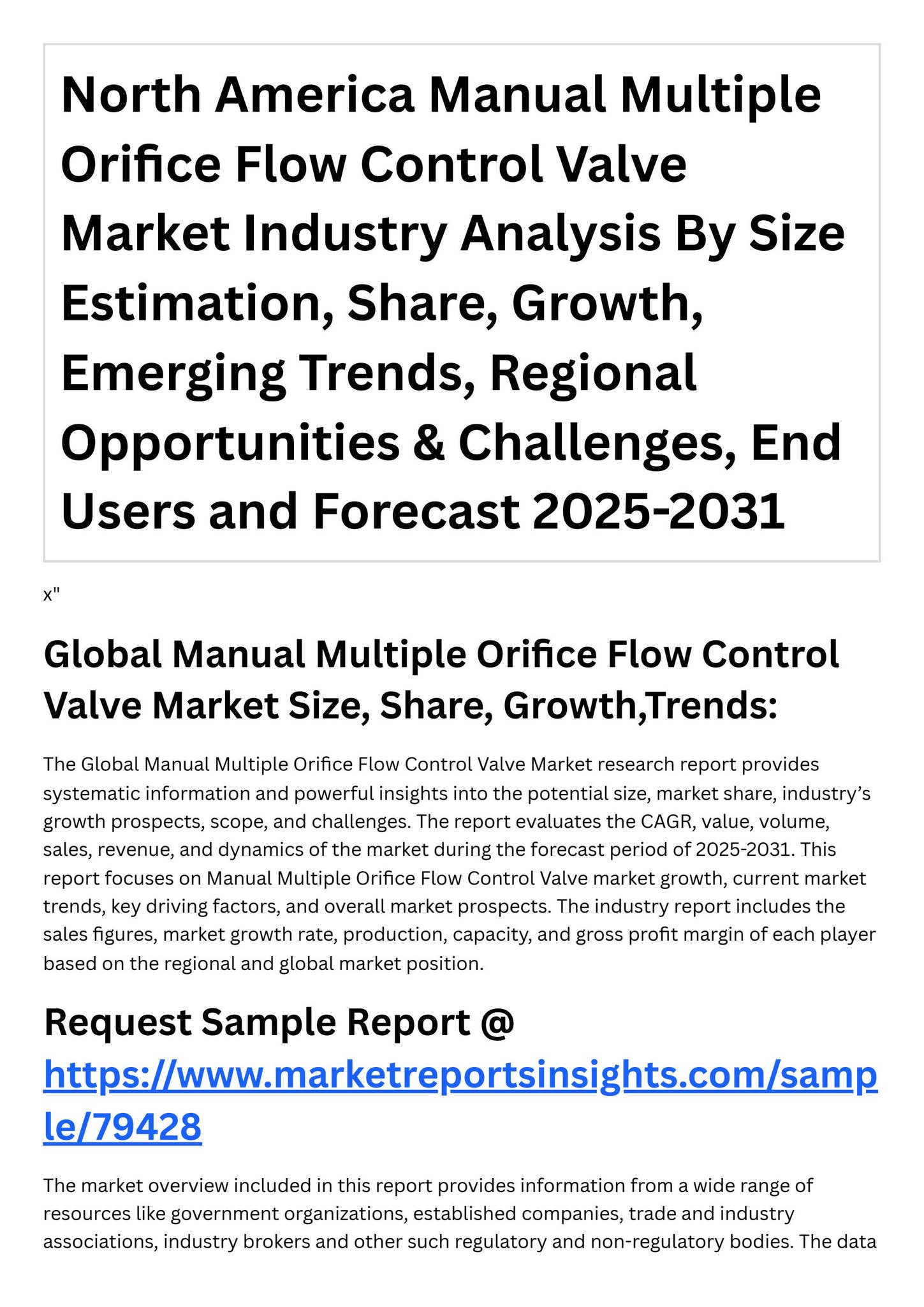 North America Manual Multiple Orifice Flow Control Valve Market ...