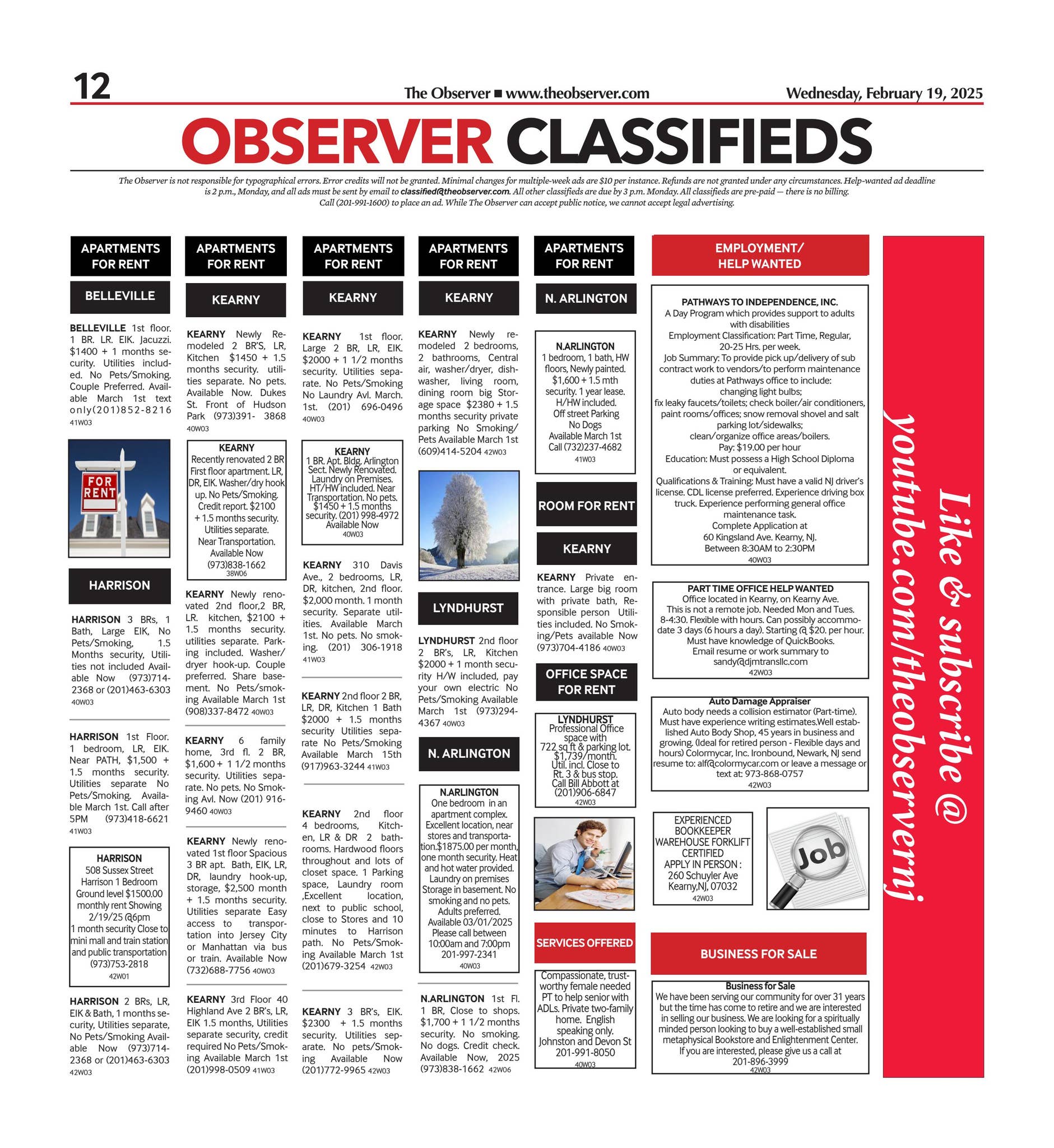 Classifieds for Feb. 19, 2025 by The Observer Newspaper - Issuu
