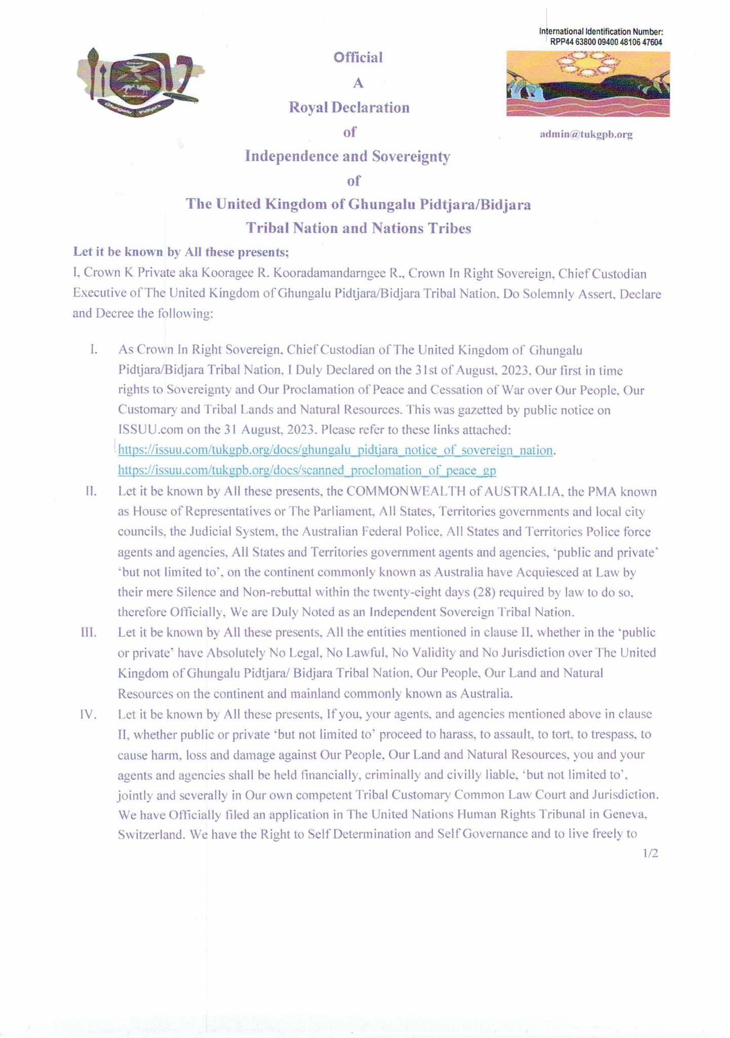 Scanned Official Declaration of Independence TUKGPBTN 2023 Copyrighted ...