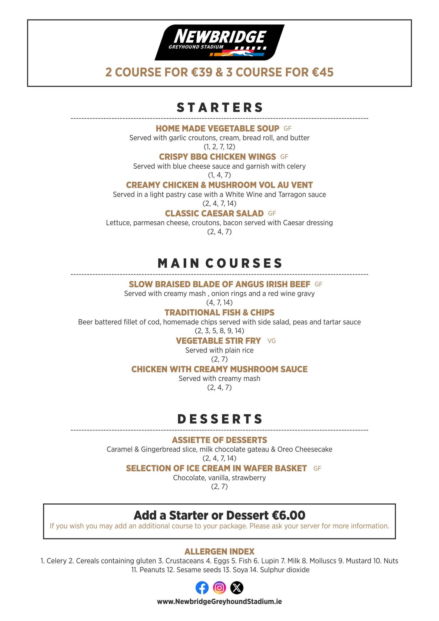 Newbridge Greyhound Stadium Sample Restaurant Menu by gogreyhoundracing ...