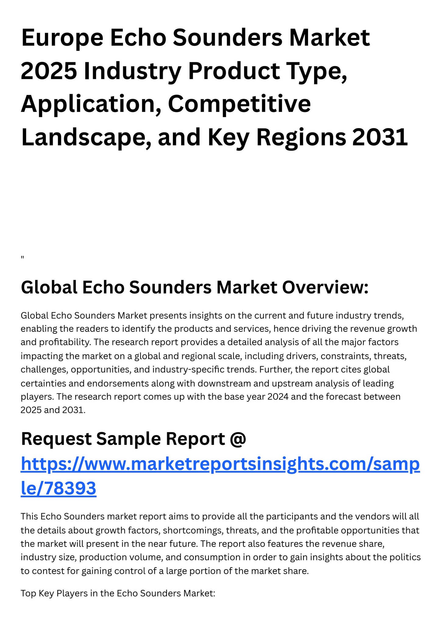 Europe Echo Sounders Market 2025 Industry Product Type, Application ...