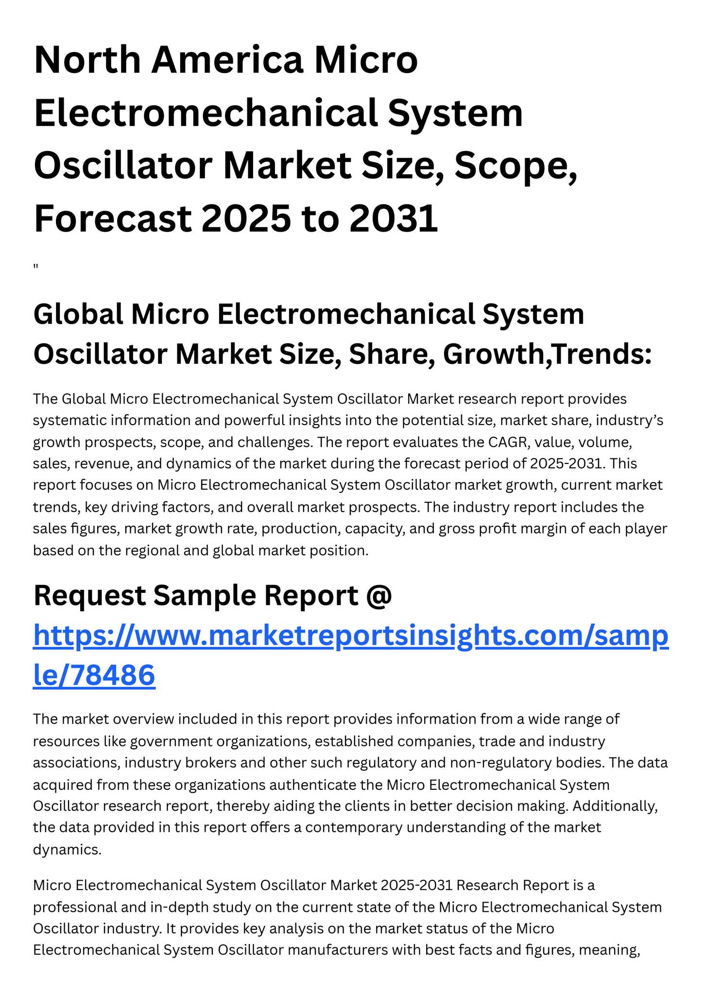 North America Micro Electromechanical System Oscillator Market Size ...