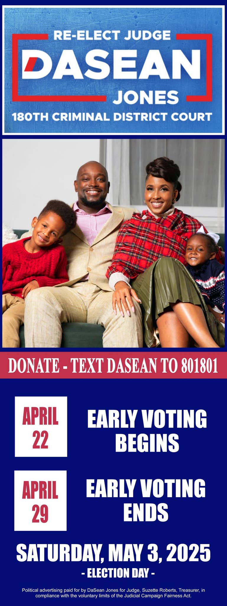 Vote DaSean Jones on Saturday, May 3, 2025, Over Tami Pierce by Aubrey ...
