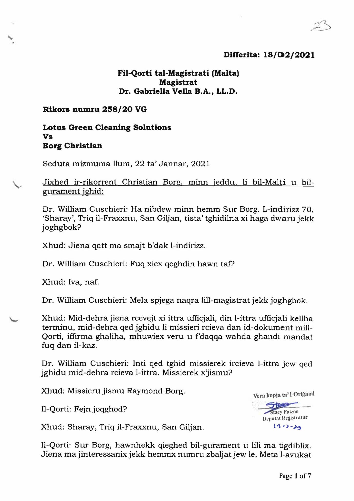 Traskrizzjoni tax-xhieda ta' Christian Borg 22012021 by Karol Aquilina ...