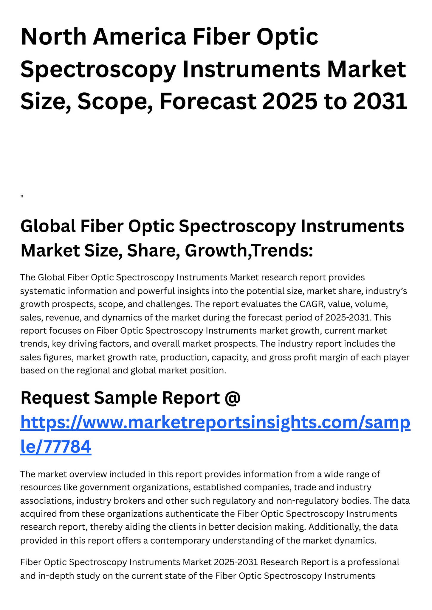 North America Fiber Optic Spectroscopy Instruments Market Size, Scope ...