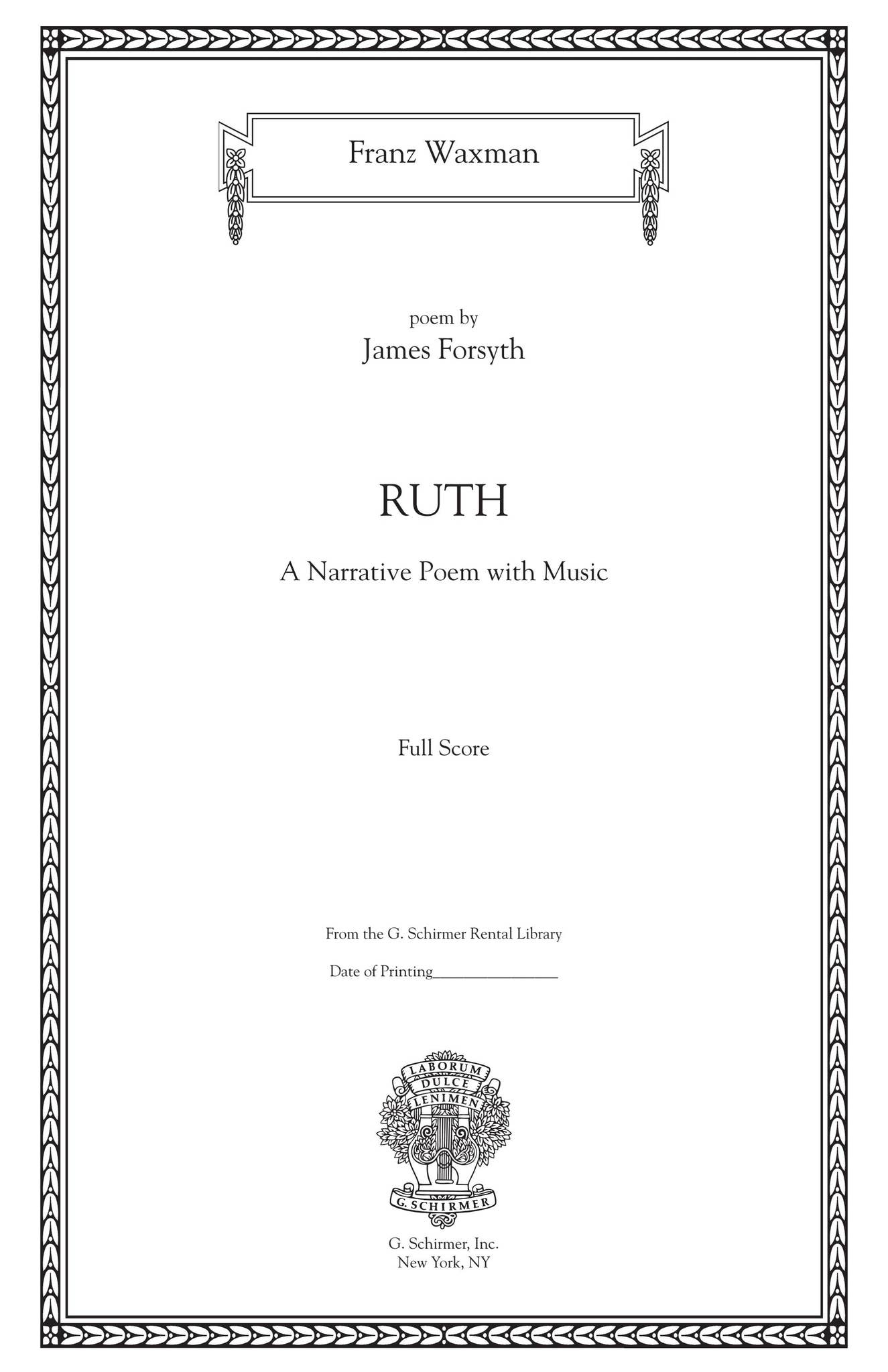 Waxman - RUTH (Narrative Poem with Music) by ScoresOnDemand - Issuu