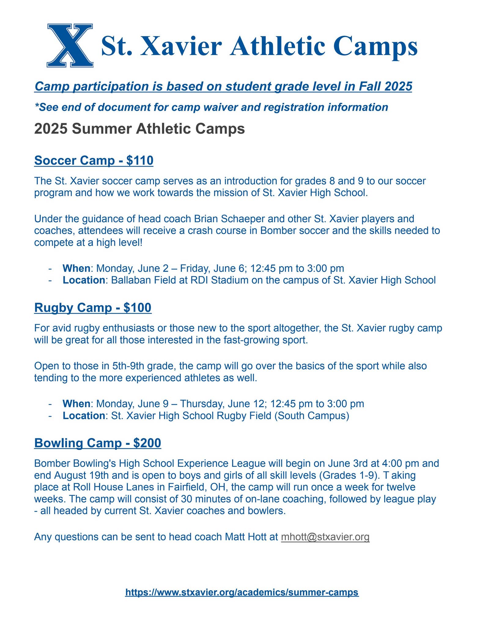 St. X Summer Camps Athletics 2-19 by St. Xavier High School - Issuu
