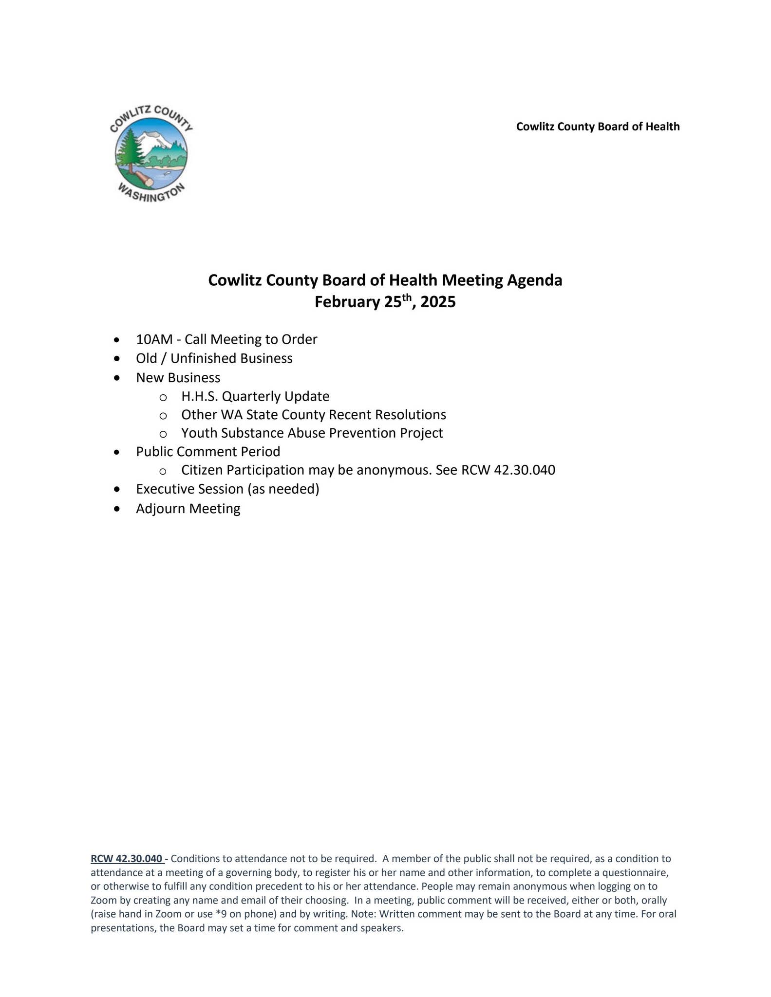 Board of Health Agenda 02/25/25 by cowlitzwa.gov - Issuu