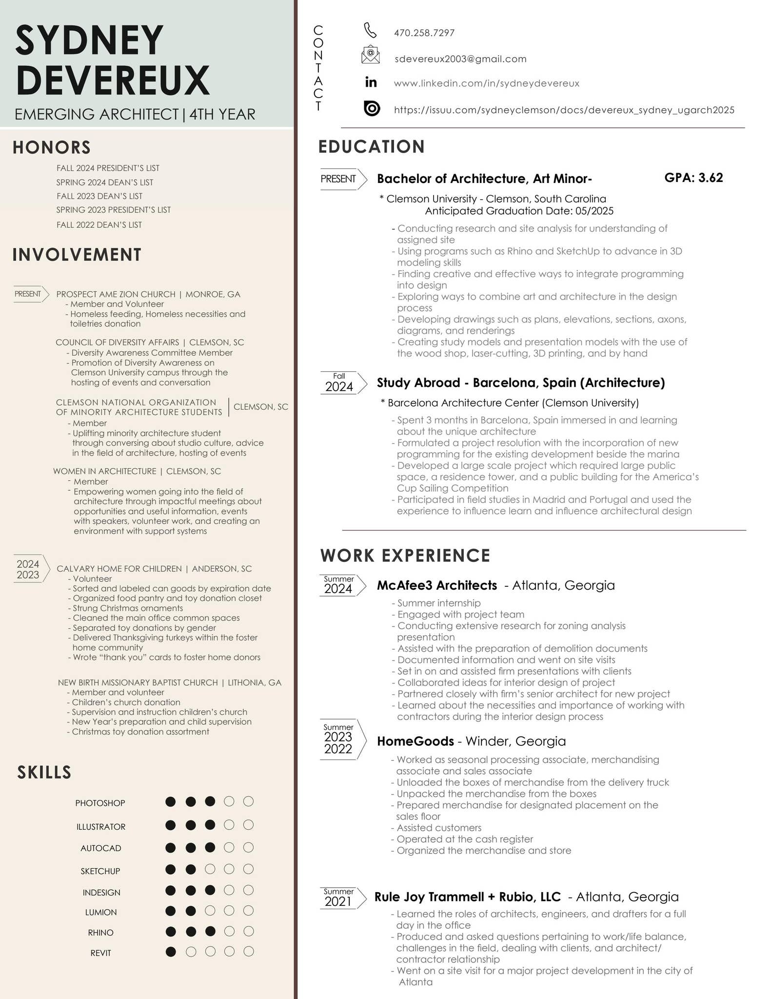 Devereux,Sydney_Resume by SydneyCLEMSON - Issuu