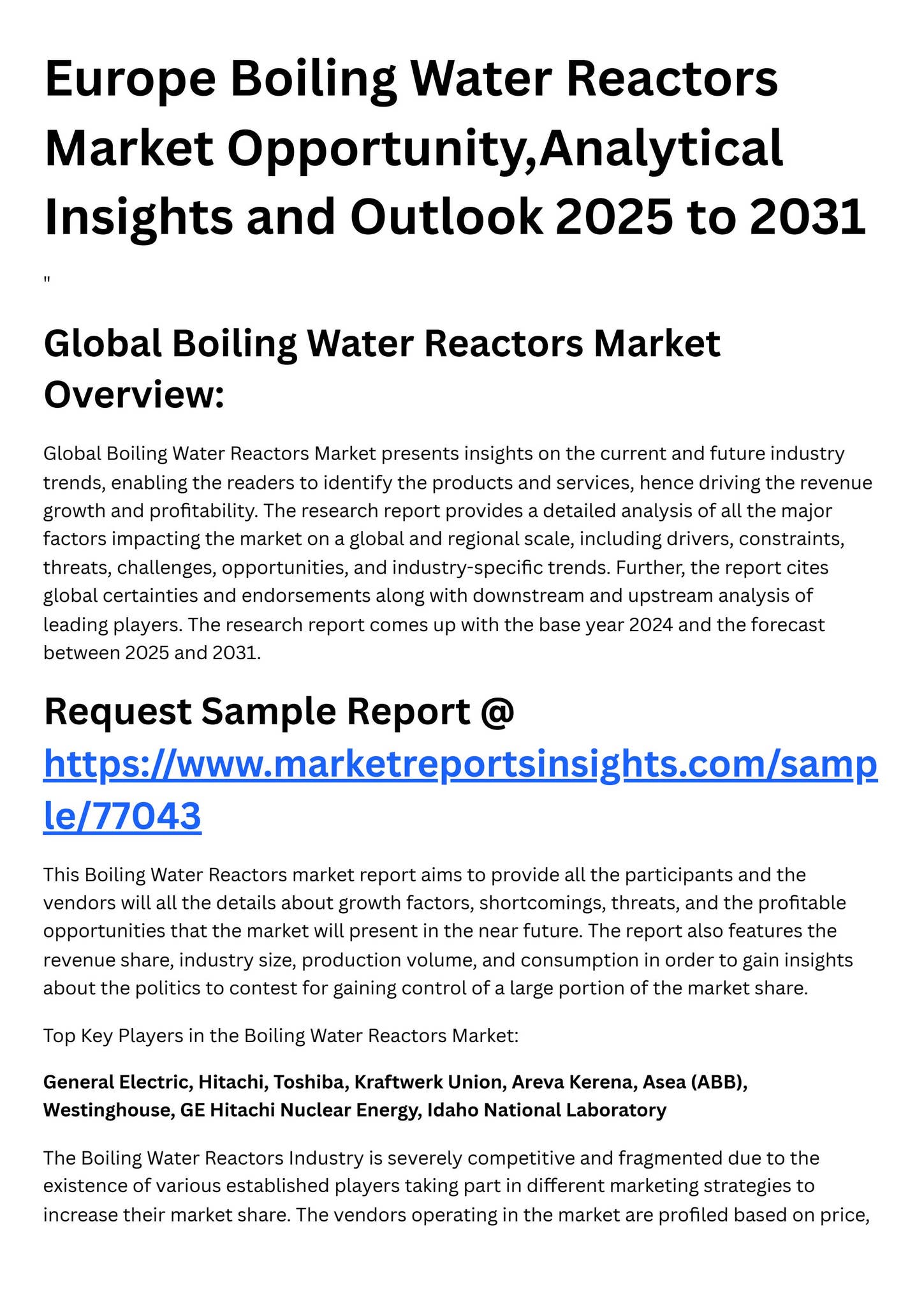 Europe Boiling Water Reactors Market Opportunity,Analytical Insights and Outlook 2025 to 2031 by ...