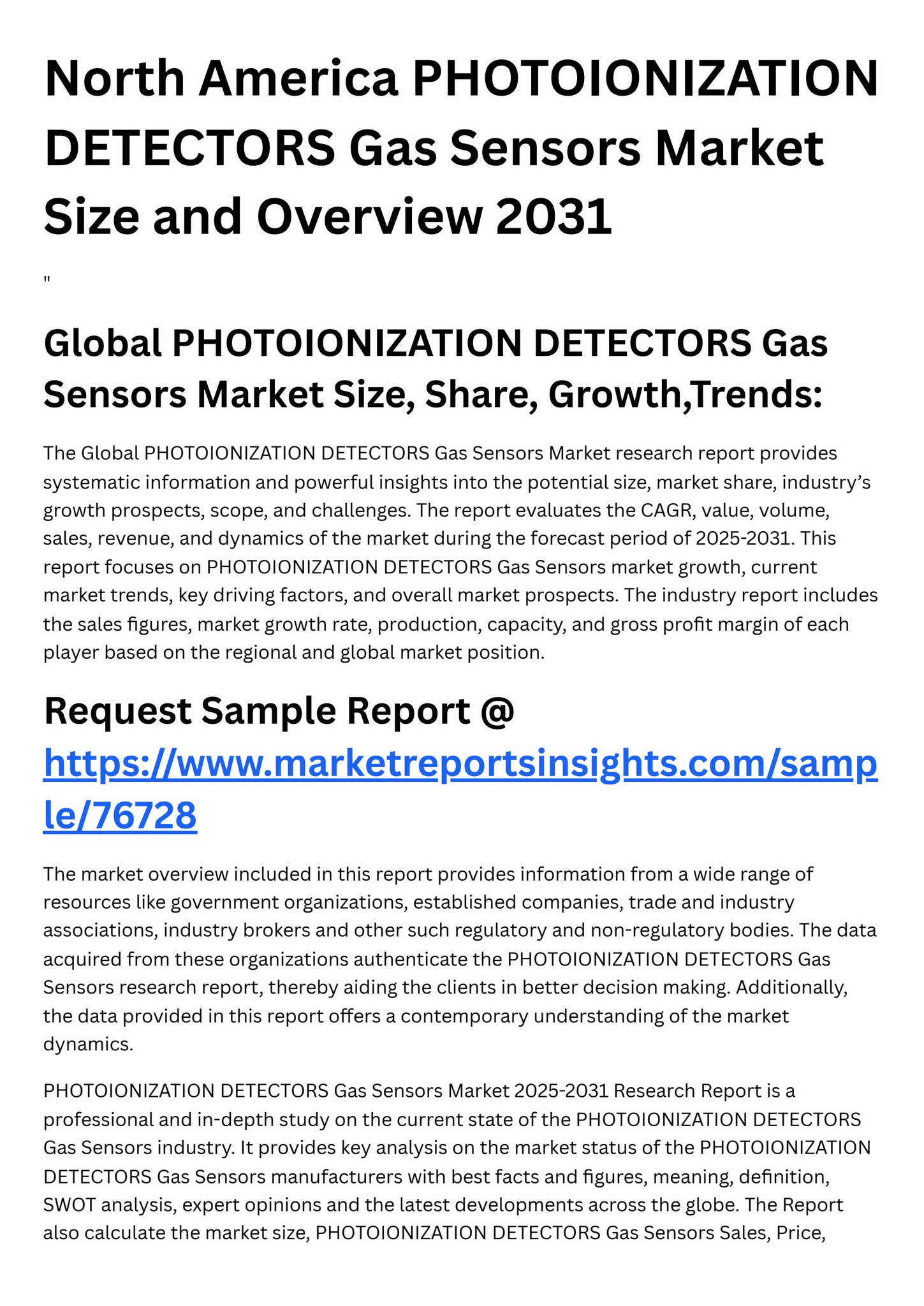 North America PHOTOIONIZATION DETECTORS Gas Sensors Market Size and ...