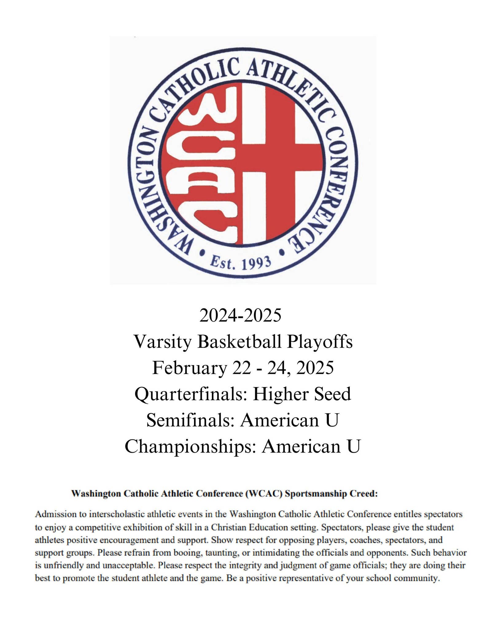 WCAC Basketball Playoff Program (2025) by Gonzaga College High School ...