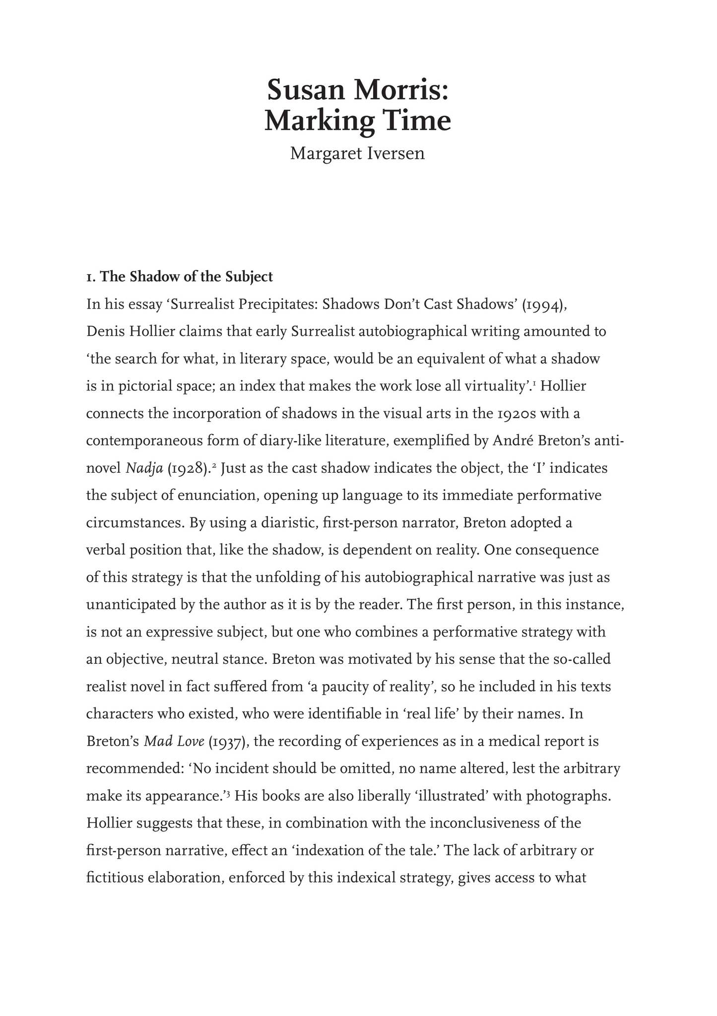 Professor Margaret Iversen: Susan Morris - Marking Time by BARTHA ...