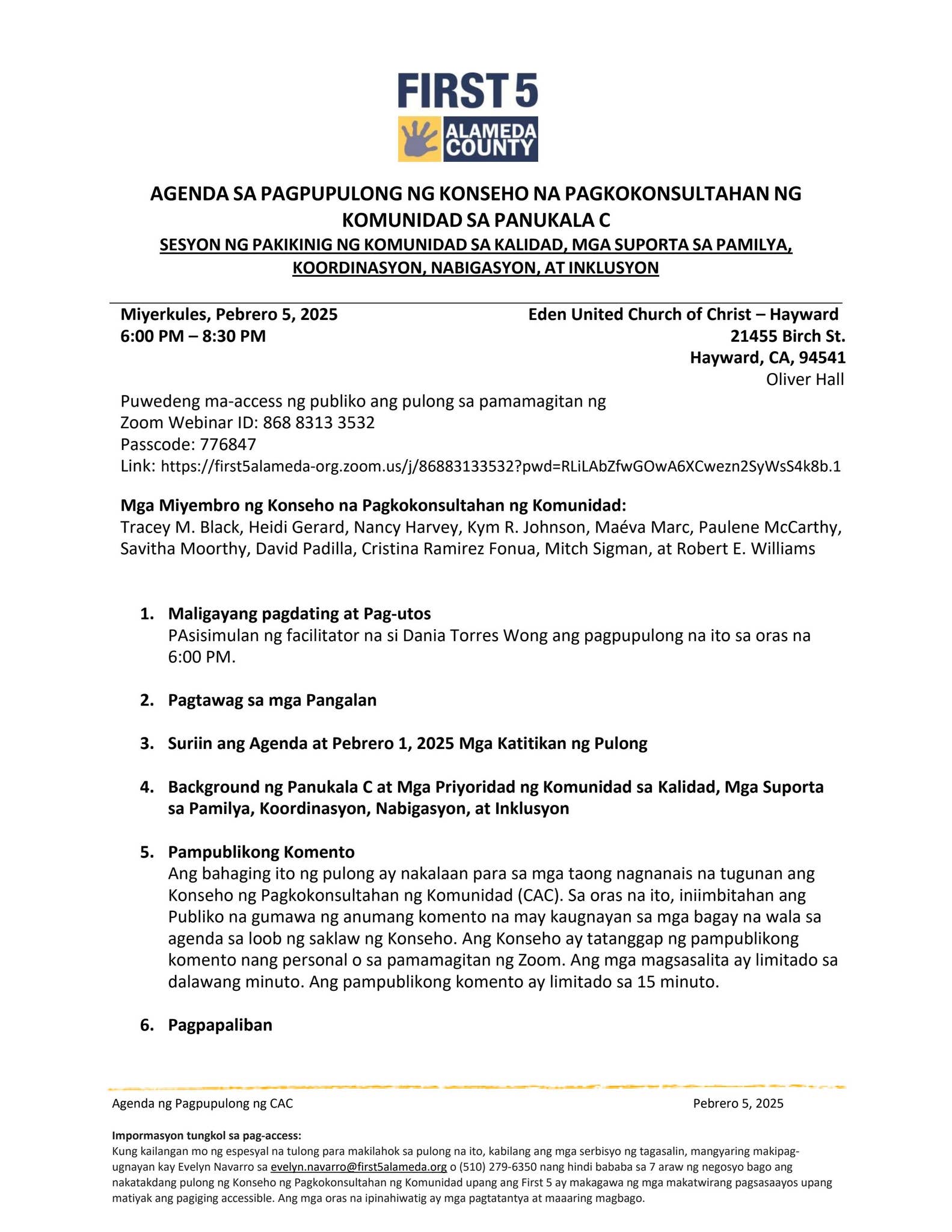 CAC Meeting Agenda February, 5 2025 - Tagalog by first5alameda - Issuu