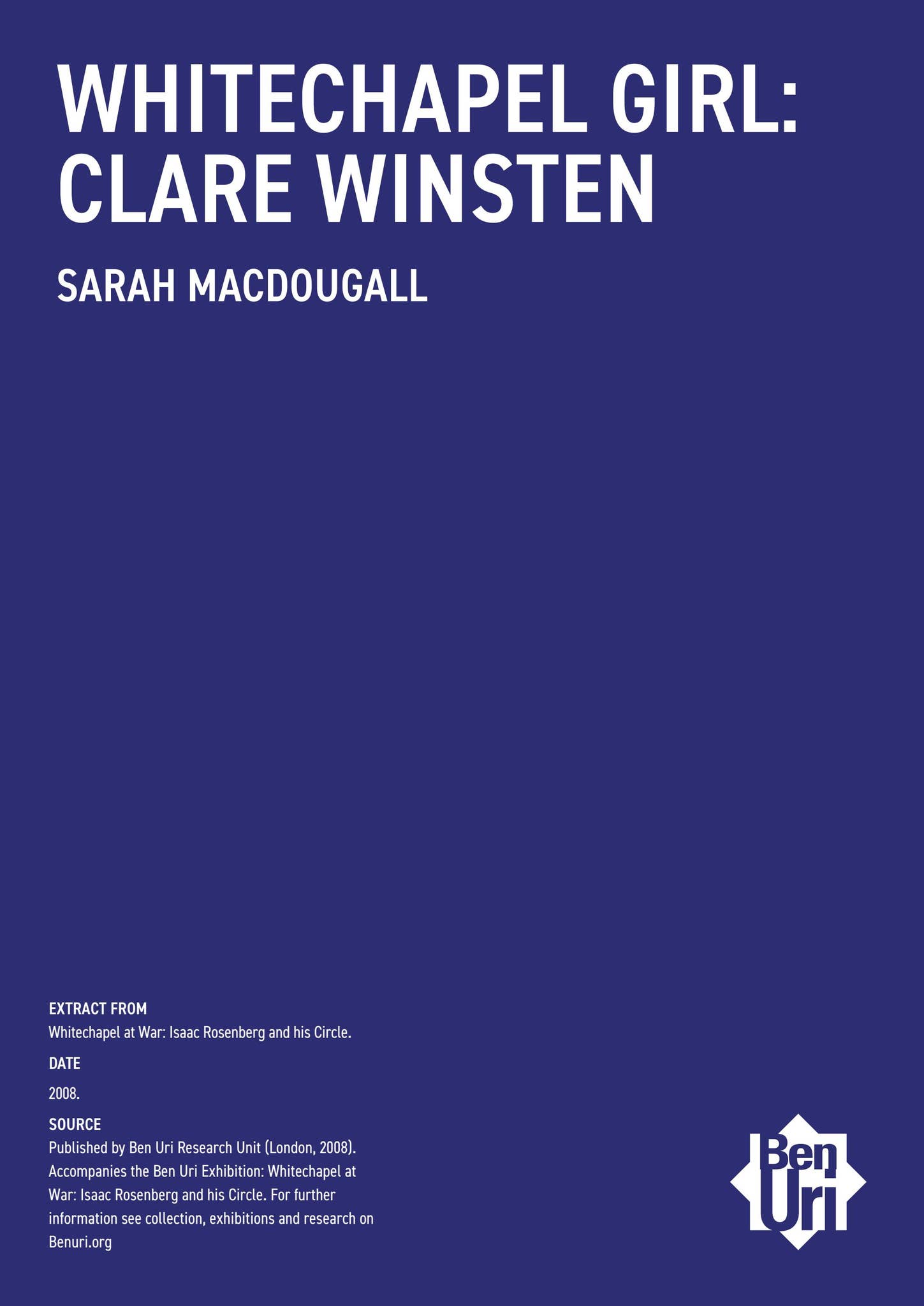 Whitechapel Girl: Clare Winsten by Sarah MacDougall by Ben Uri Research Unit - Issuu
