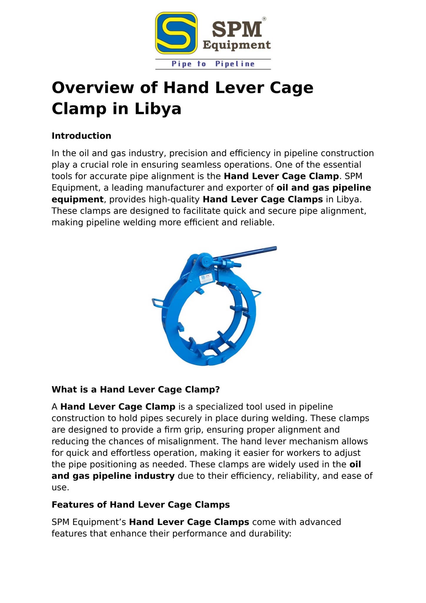Overview of Hand Lever Cage Clamp in Libya by SPM Equipments - Issuu