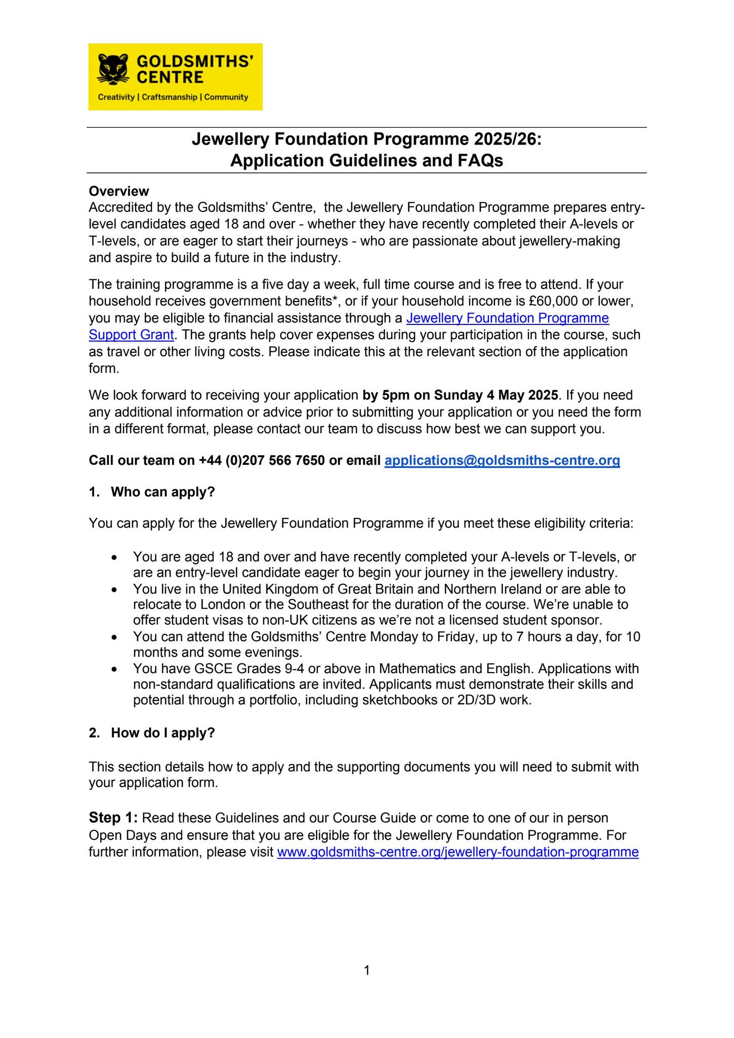 Jewellery Foundation Programme 2025-2026 Application Guidelines and FAQs by The Goldsmiths ...
