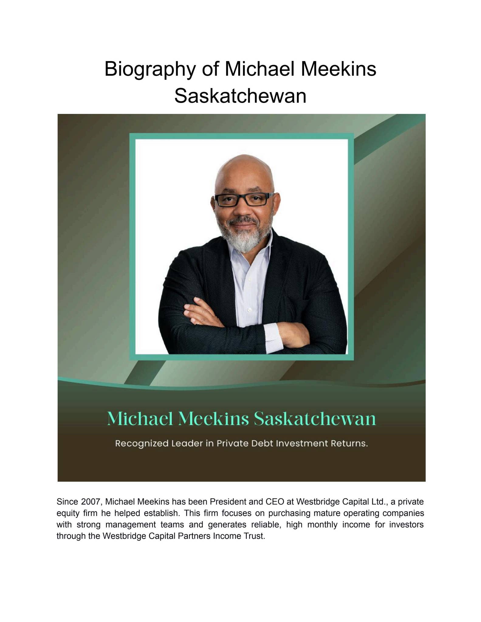 Biography of Michael Meekins Saskatchewan by Michael Meekins ...