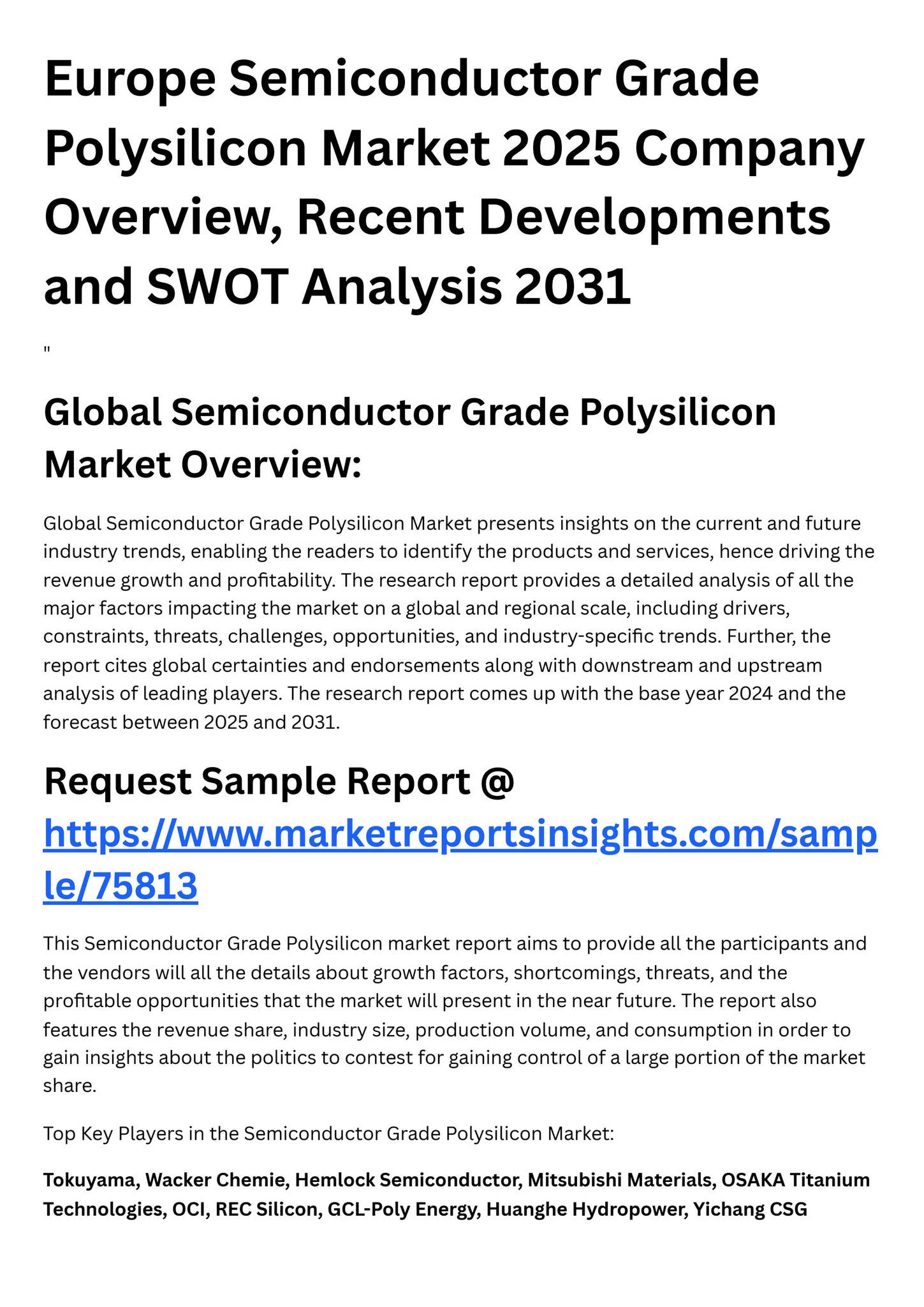Europe Semiconductor Grade Polysilicon Market 2025 Company Overview ...