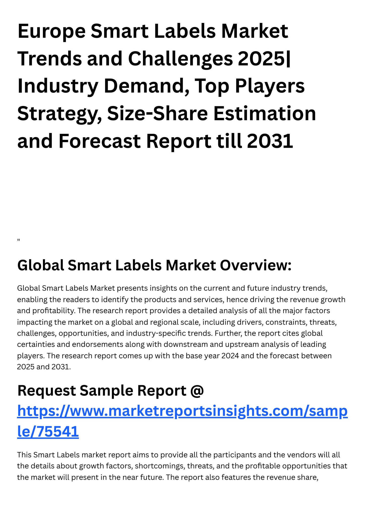 Europe Smart Labels Market Trends and Challenges 2025 Industry Demand ...