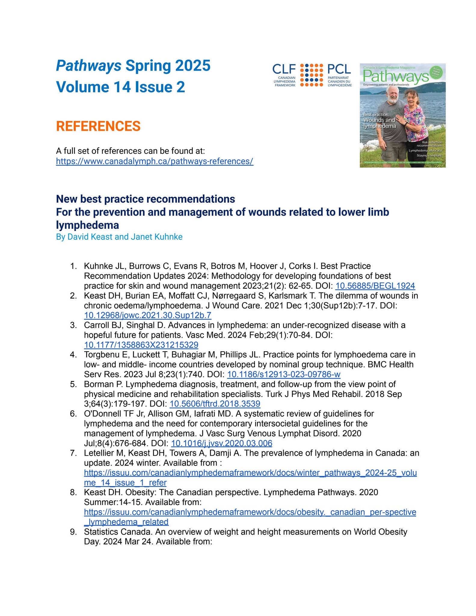 Spring Pathways 2025 (Volume 14, Issue 2) REFERENCES by Canadian Lymphedema Framework - Issuu
