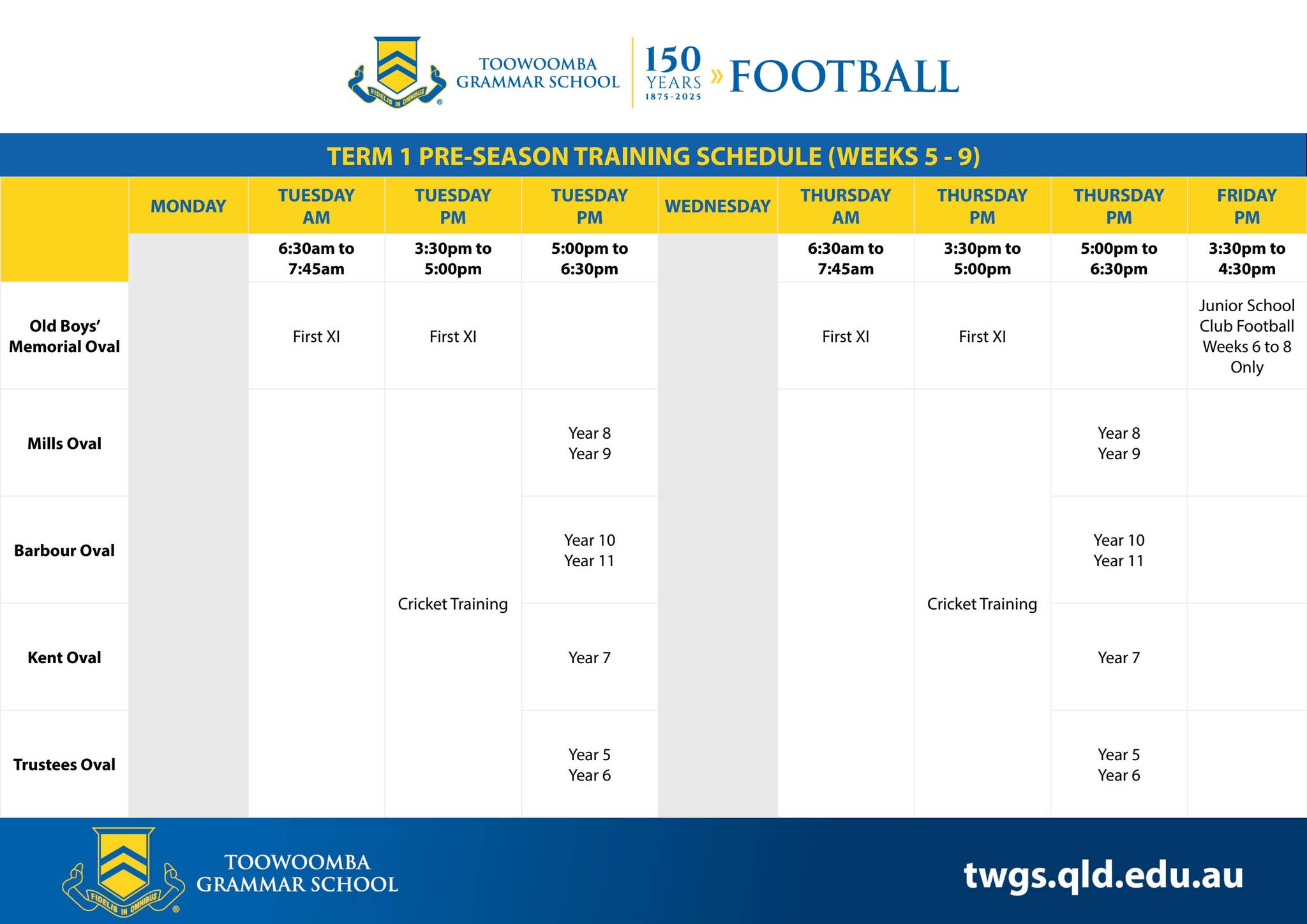 Football Term 1 Pre-Season Training Schedule by toowoombagrammarschool ...