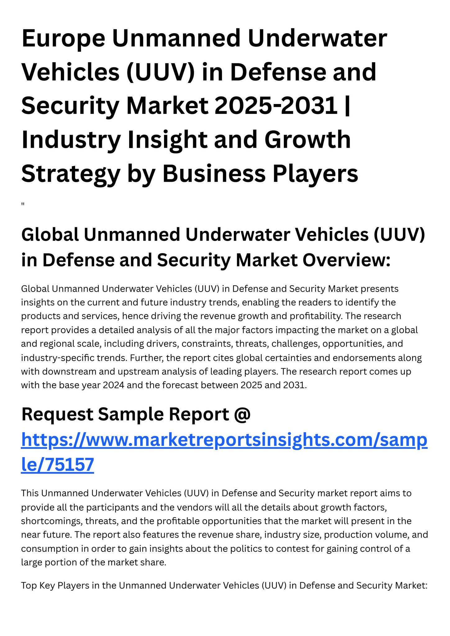 Europe Unmanned Underwater Vehicles (UUV) in Defense and Security ...