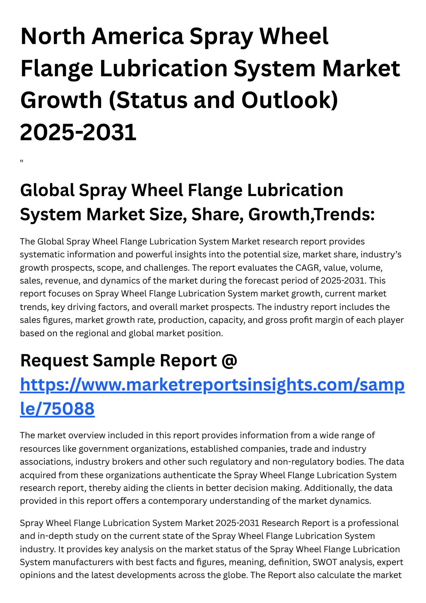 North America Spray Wheel Flange Lubrication System Market Growth ...