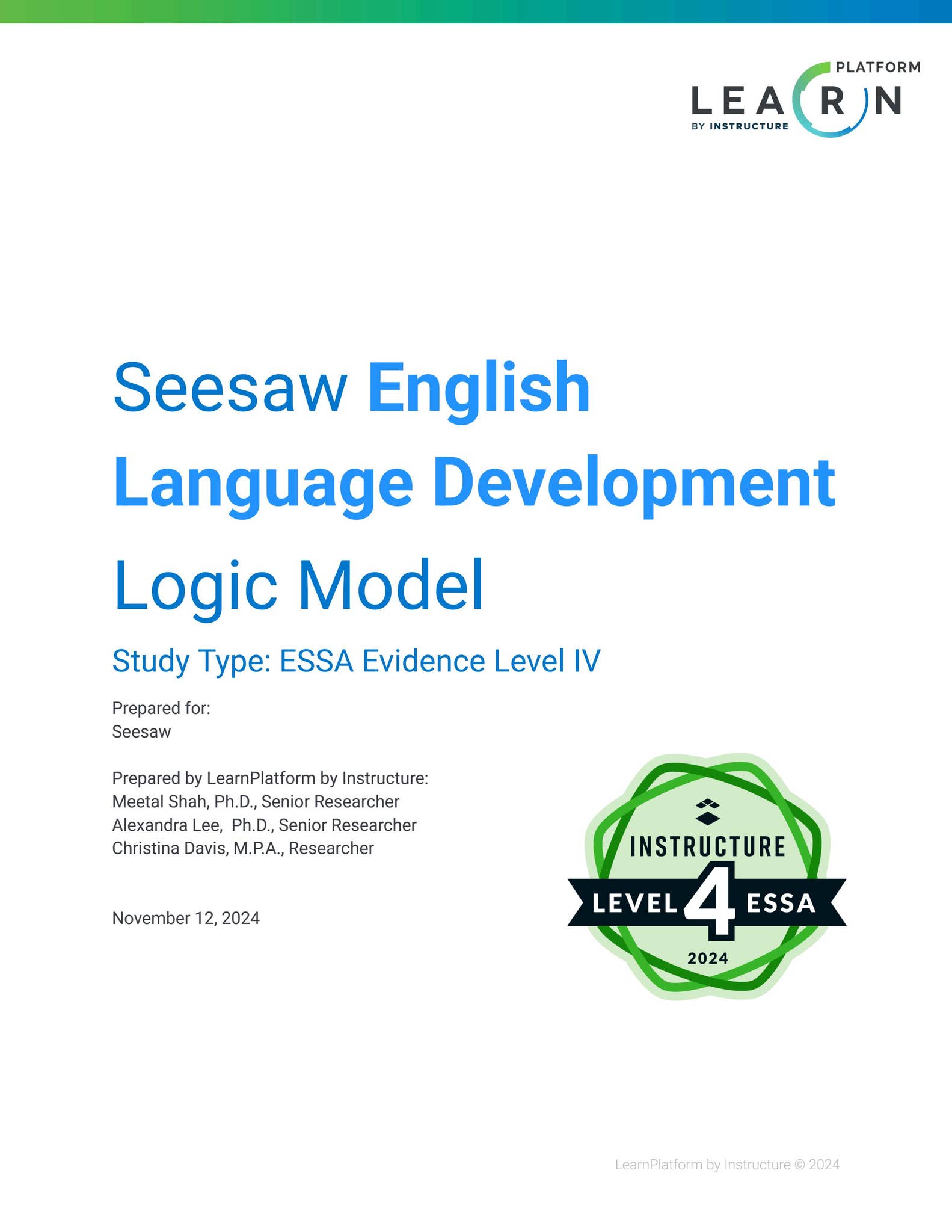 Seesaw English Language Development ESSA Level IV Report by ...
