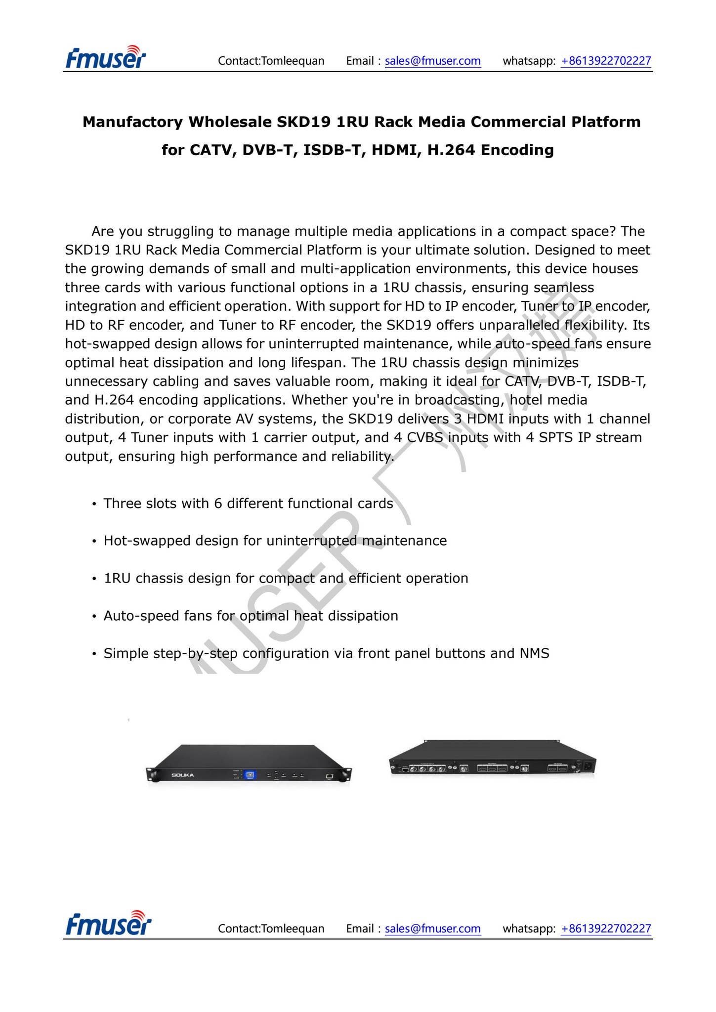 SKD19 1RU Rack media Commercial Platform by FMUSER Broadcast - Issuu
